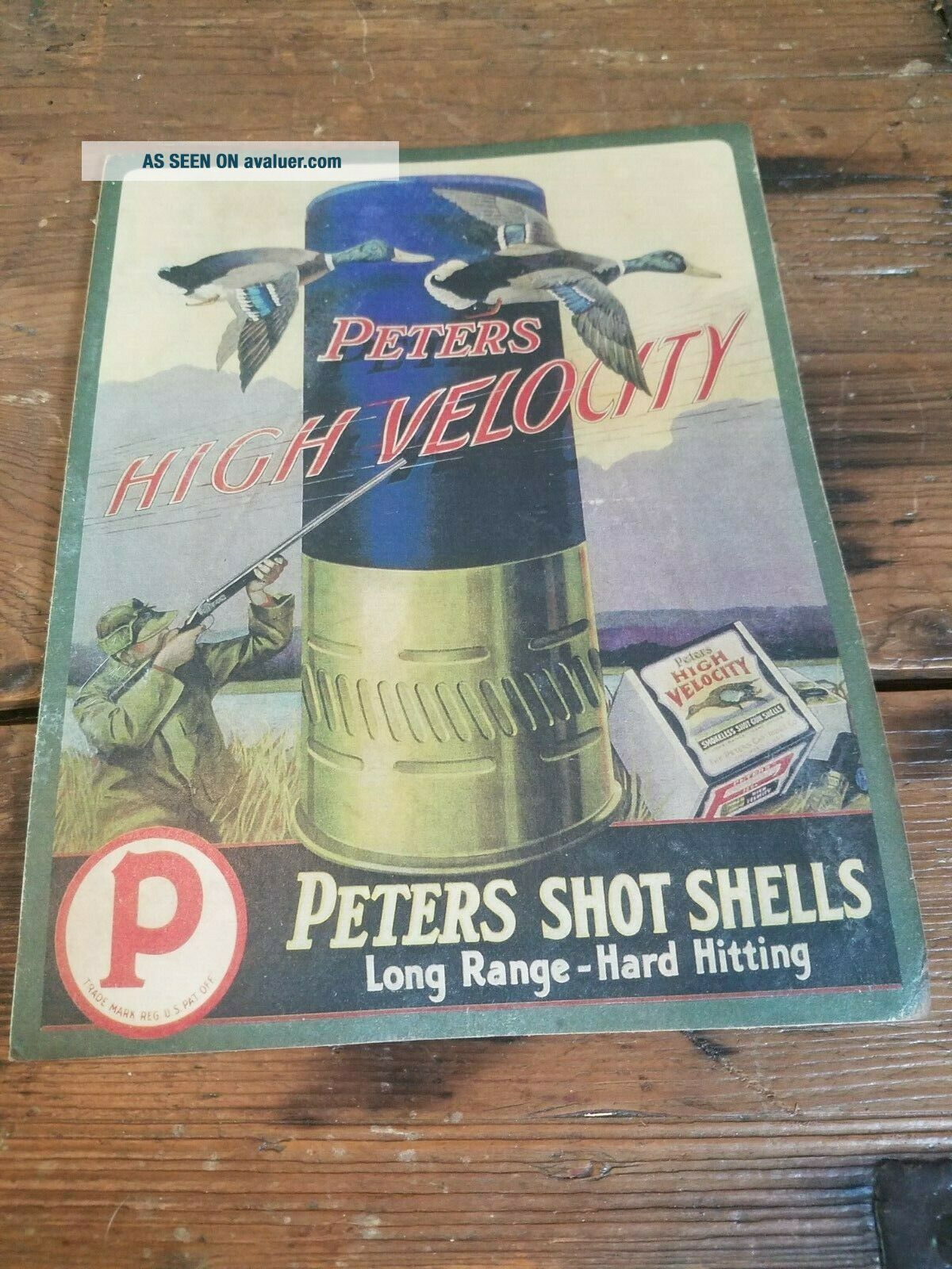 Vintage 1920s Peters Shot Shells Dealer Display Rare Sign Duck Hunt Gun ...