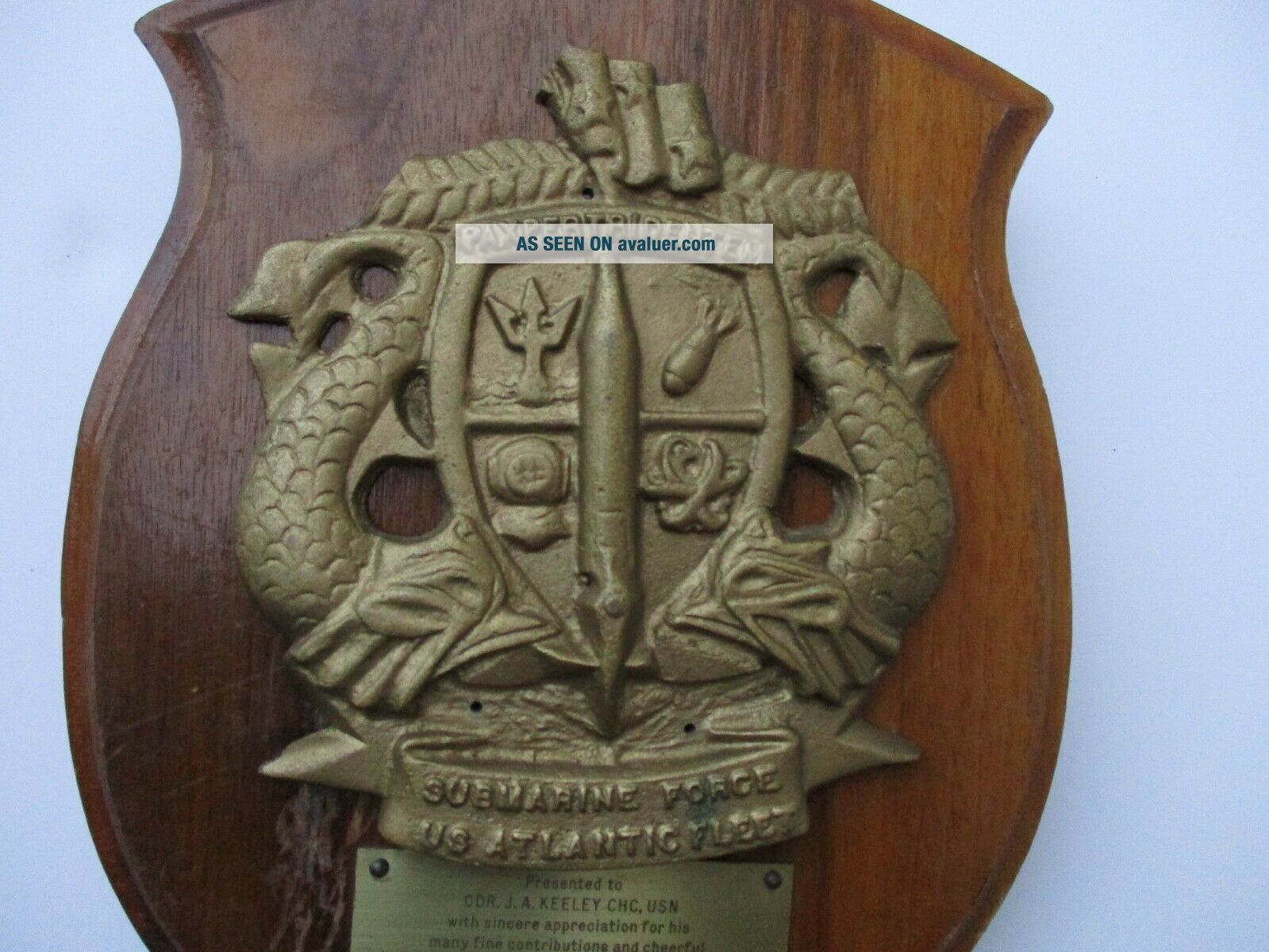 1965 US Navy Submarine Force Atlantic Fleet Plaque From WWII Navy Cross ...