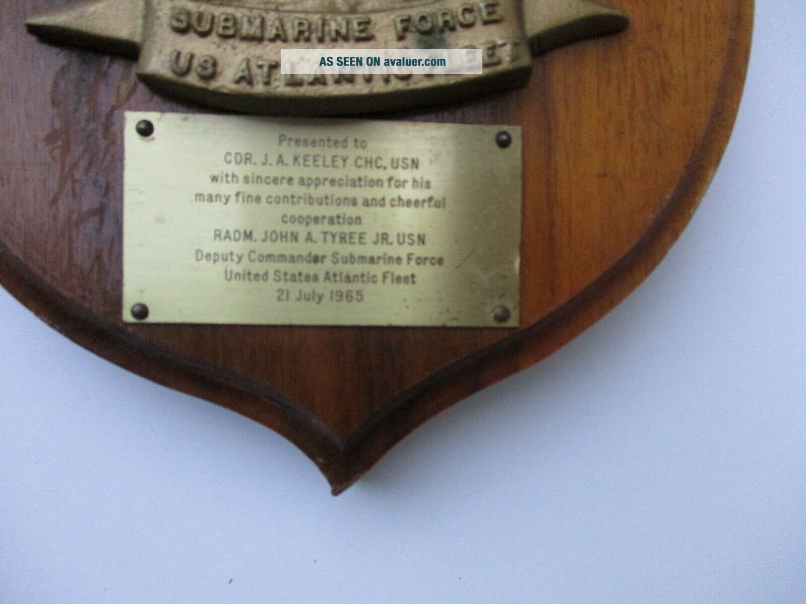 1965 US Navy Submarine Force Atlantic Fleet Plaque From WWII Navy Cross ...