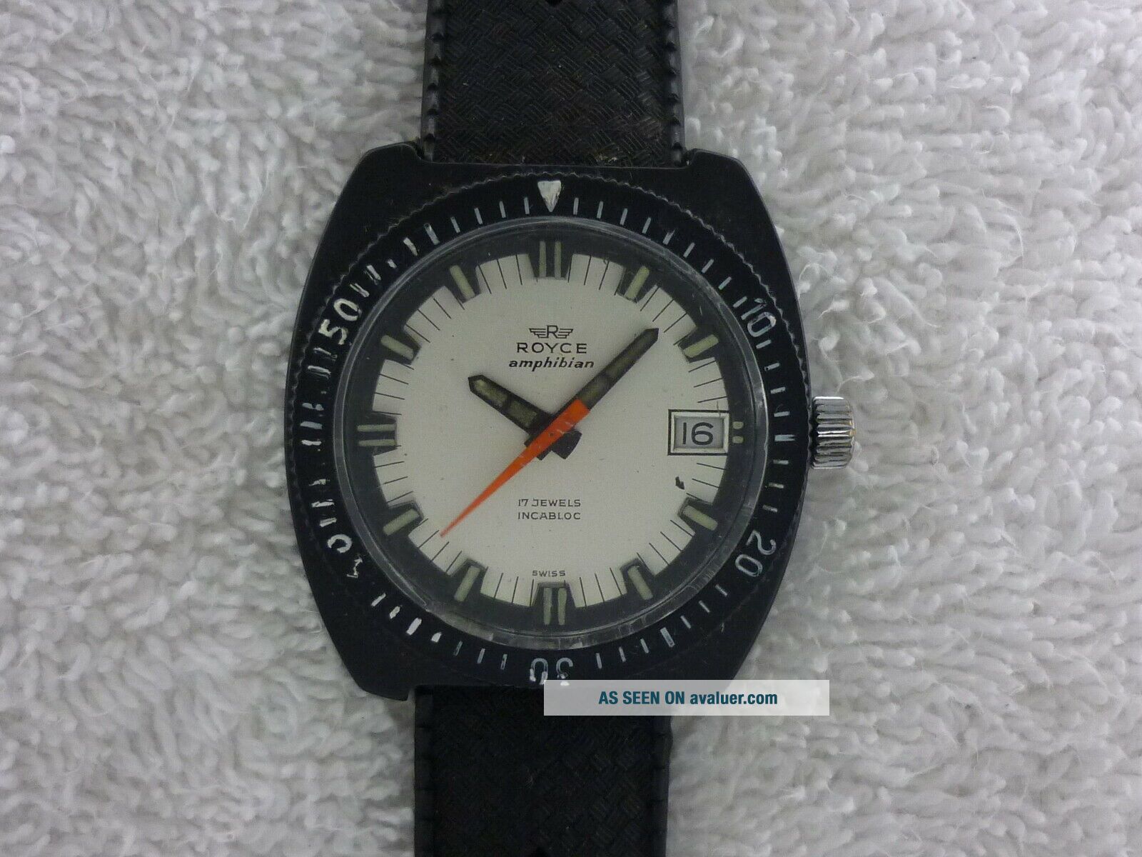 Rare Vintage Royce Amphibian 5ATM Diver Bezel 17 Jewels Date Swiss Made ...