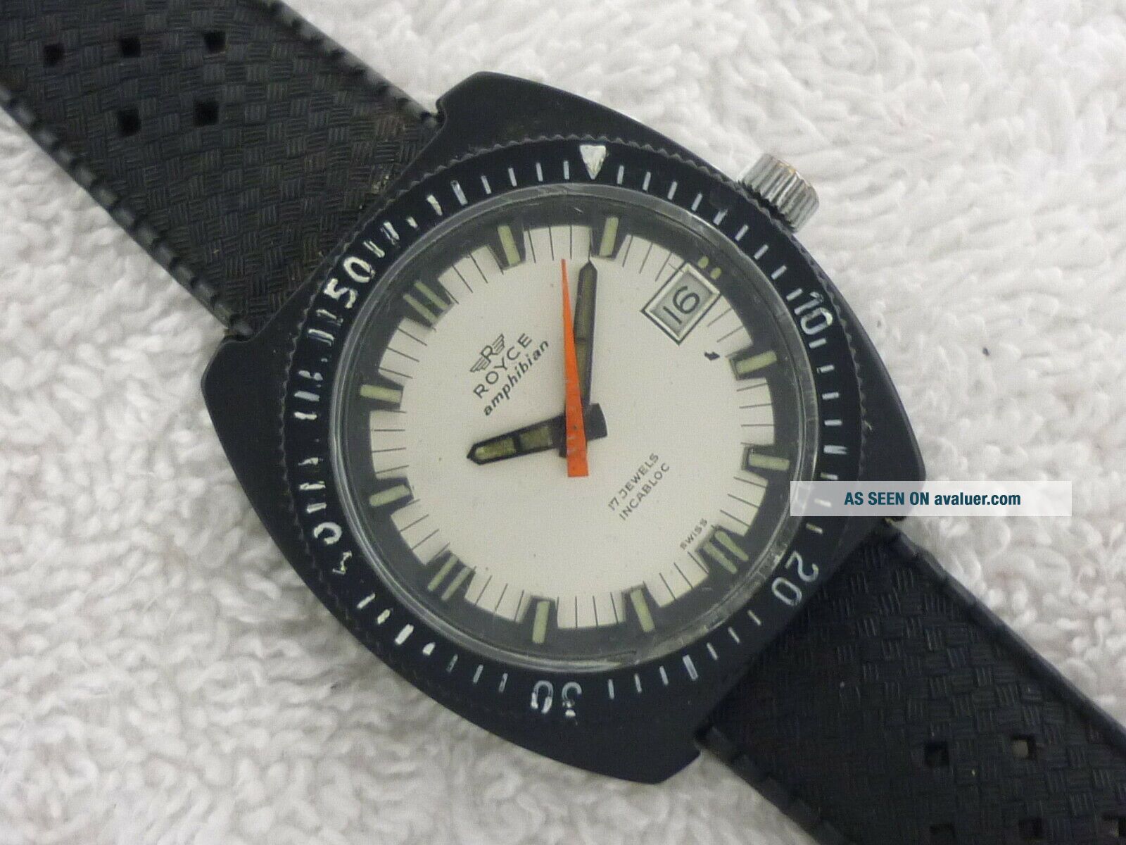 Rare Vintage Royce Amphibian 5ATM Diver Bezel 17 Jewels Date Swiss Made ...