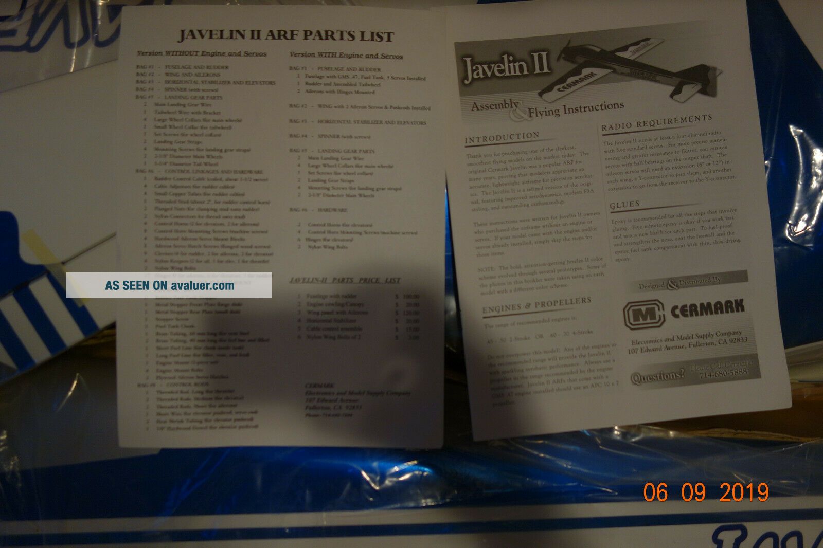 CERMAK Vintage JAVELIN 2 RC MODEL AIRPLANE KIT For PATTERN | #712742
