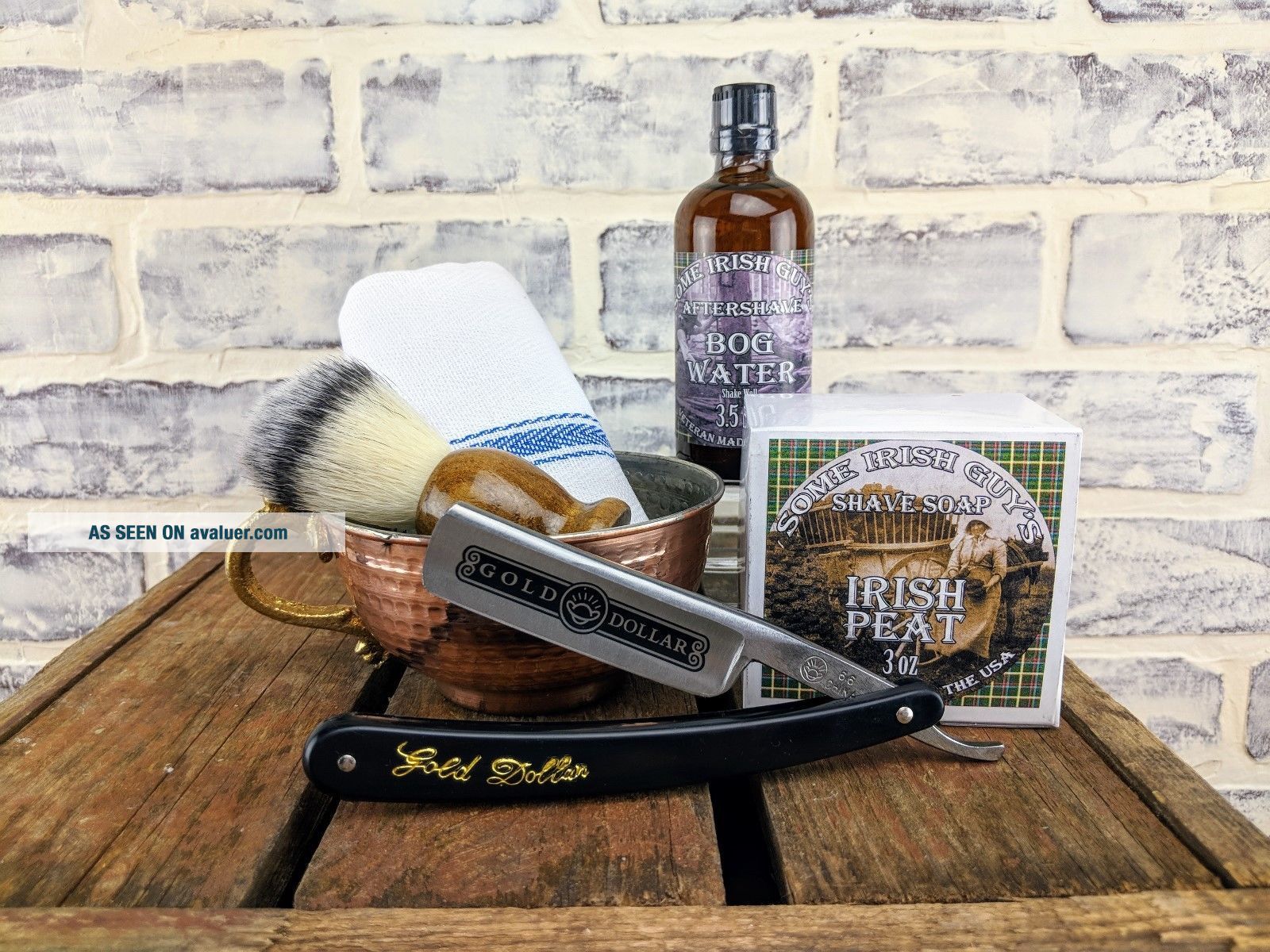 Shave Kit Vintage Style Black Gold Dollar Straight Razor Set Soap Brush ...