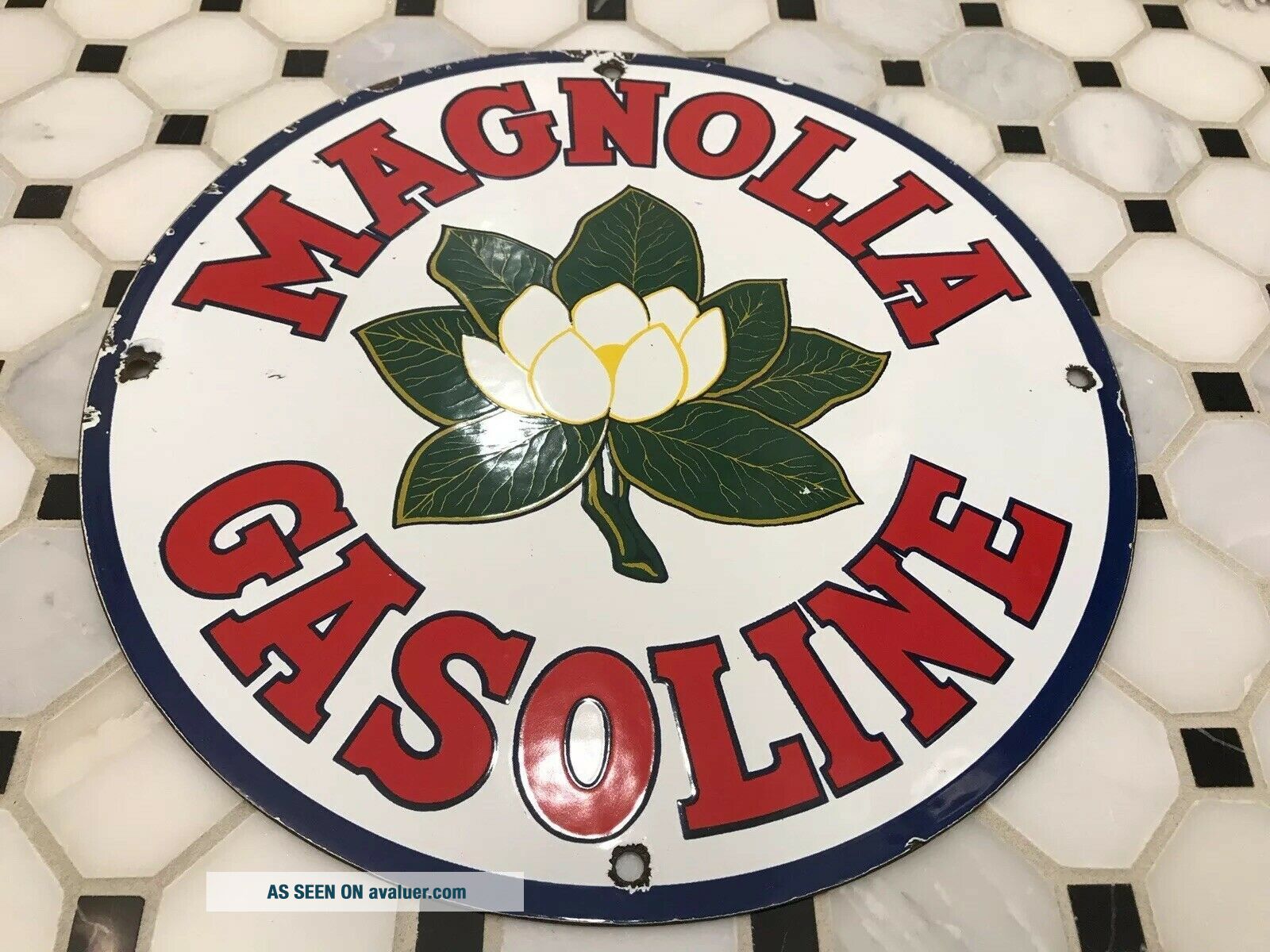 VINTAGE MAGNOLIA GASOLINE PORCELAIN SIGN GAS STATION PUMP PLATE MOTOR ...