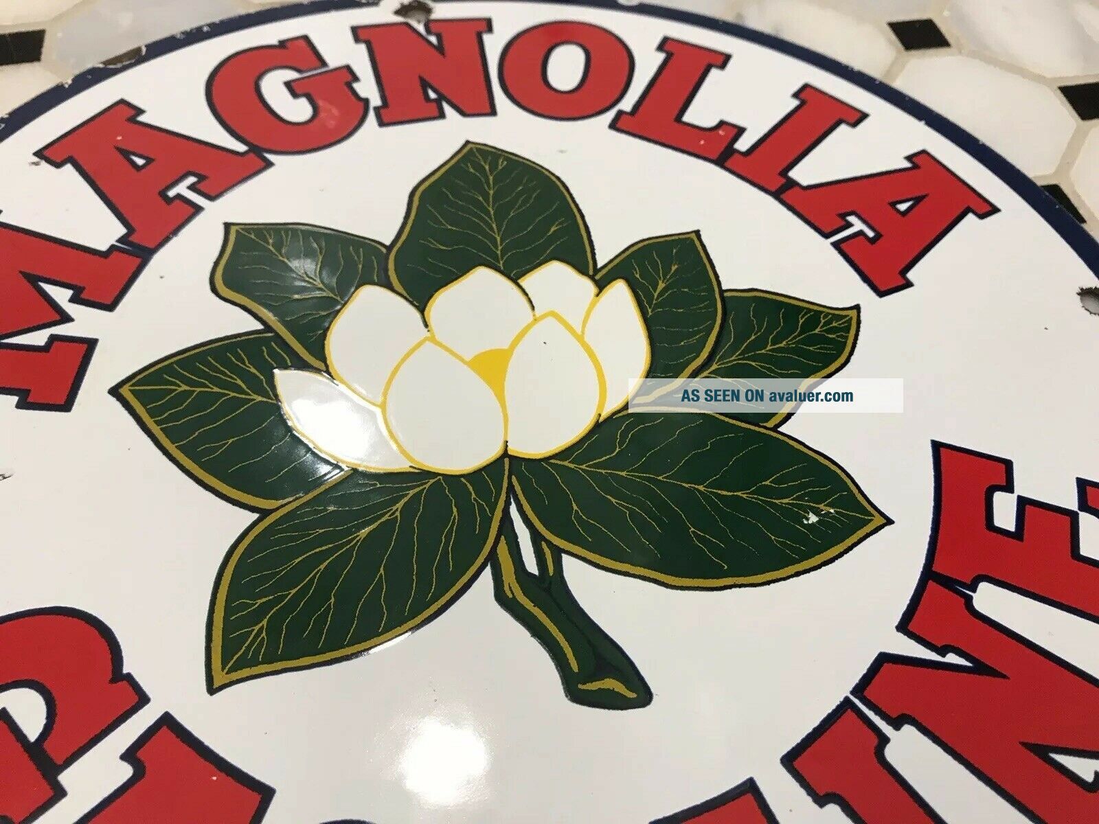 VINTAGE MAGNOLIA GASOLINE PORCELAIN SIGN GAS STATION PUMP PLATE MOTOR ...