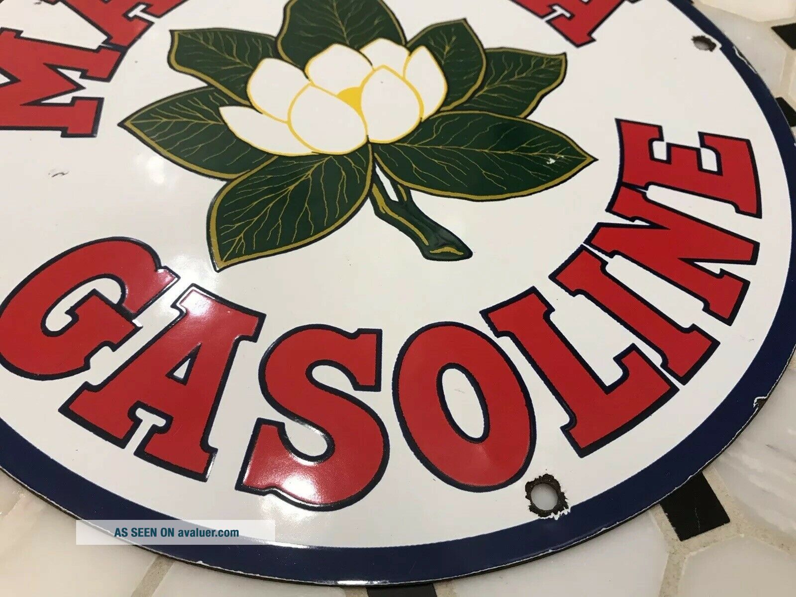 VINTAGE MAGNOLIA GASOLINE PORCELAIN SIGN GAS STATION PUMP PLATE MOTOR ...