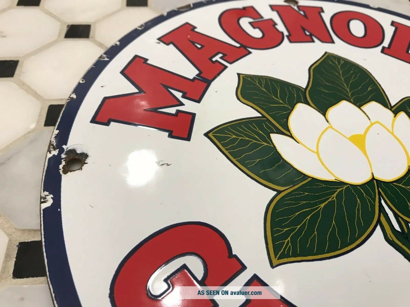 VINTAGE MAGNOLIA GASOLINE PORCELAIN SIGN GAS STATION PUMP PLATE MOTOR ...