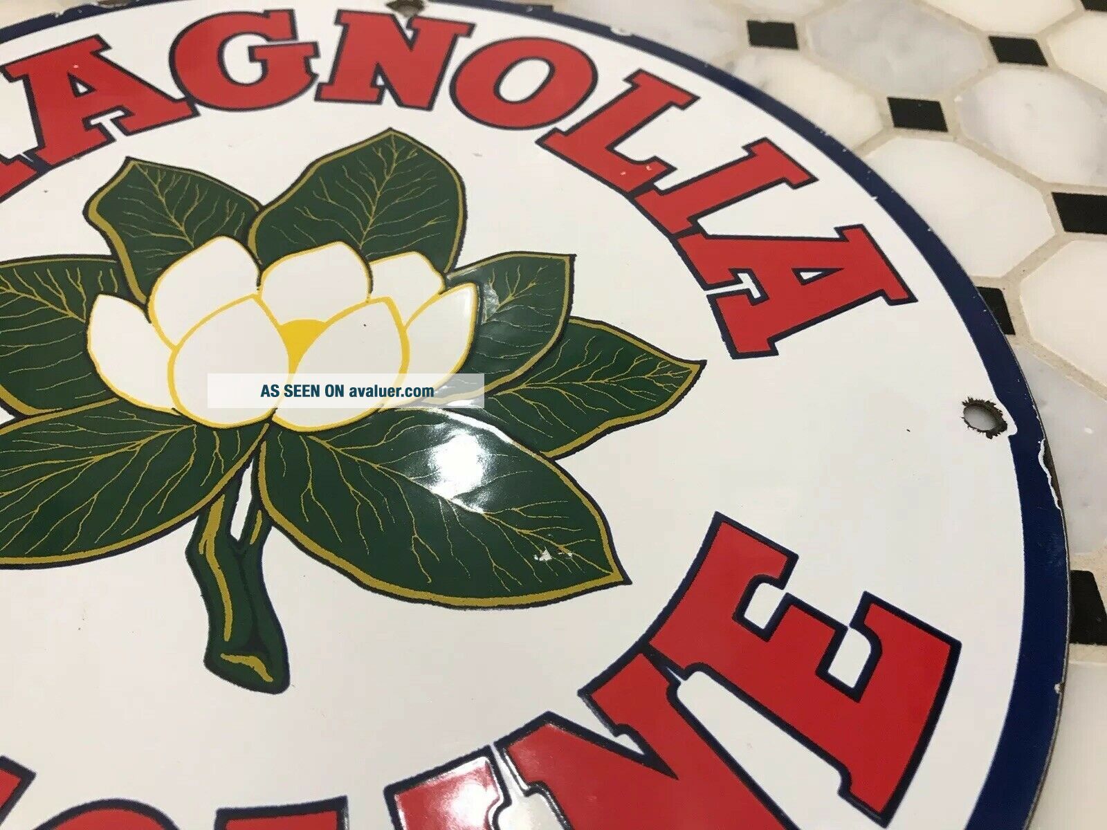 VINTAGE MAGNOLIA GASOLINE PORCELAIN SIGN GAS STATION PUMP PLATE MOTOR ...