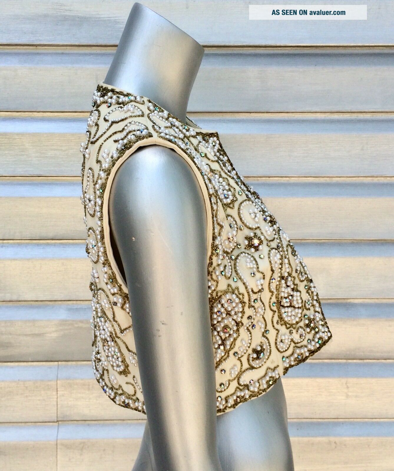 MAAS BROTHERS Vintage Beaded Pearl Borealis Crystal Runway Bolero Vest ...