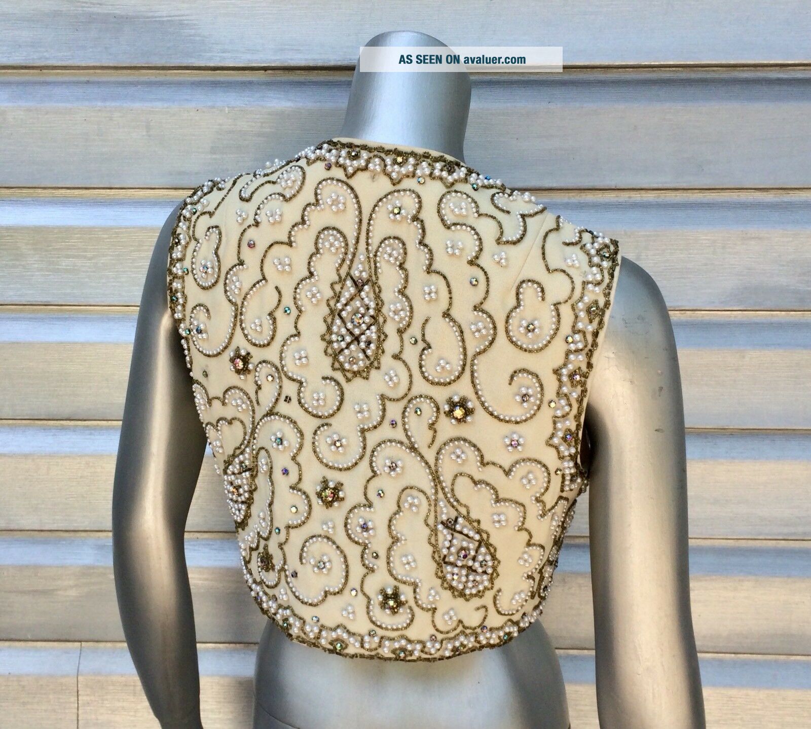 MAAS BROTHERS Vintage Beaded Pearl Borealis Crystal Runway Bolero Vest ...