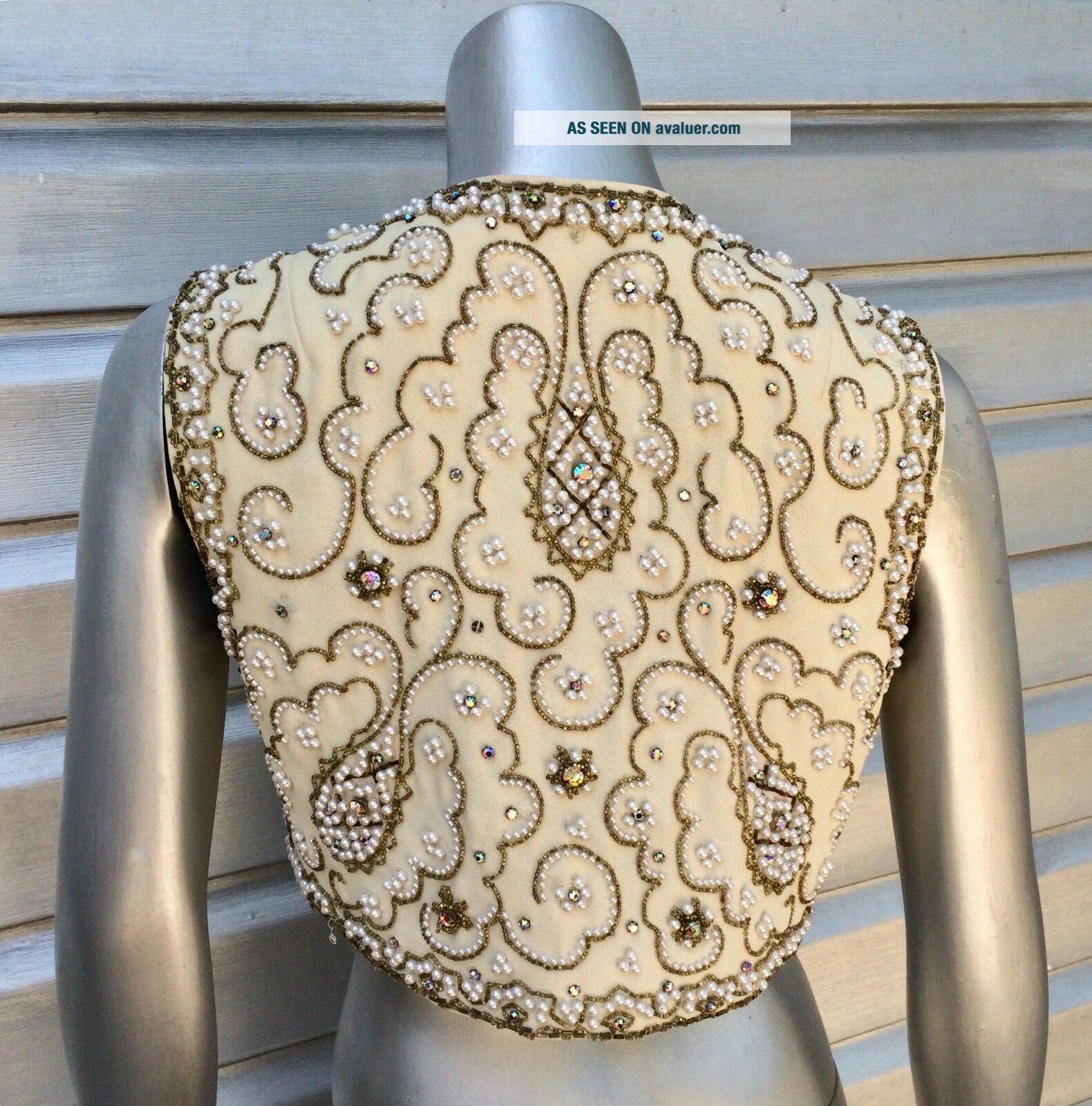 MAAS BROTHERS Vintage Beaded Pearl Borealis Crystal Runway Bolero Vest ...
