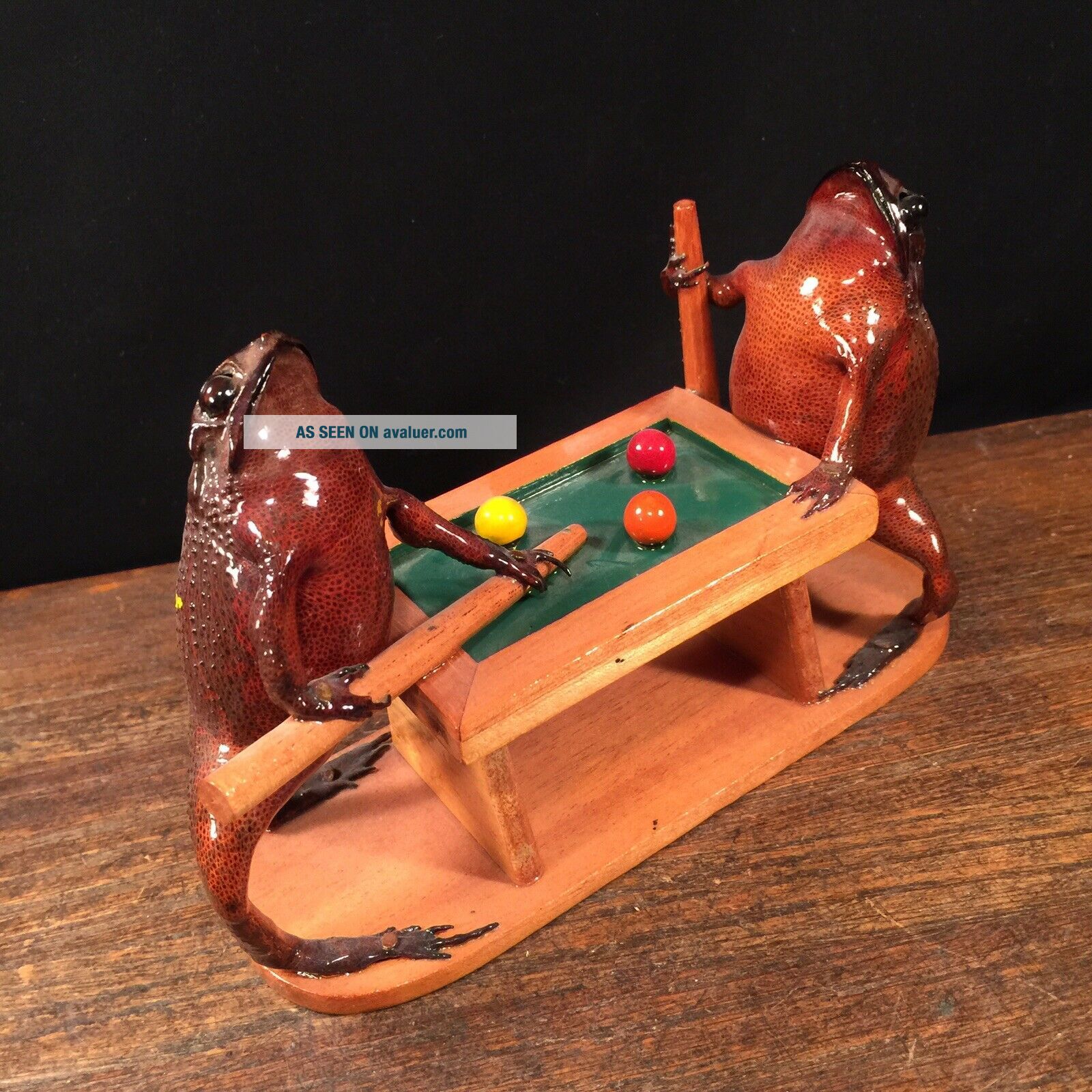 Vintage Toad Frog Taxidermy Figures Playing Pool Billiards PRIORITY ...