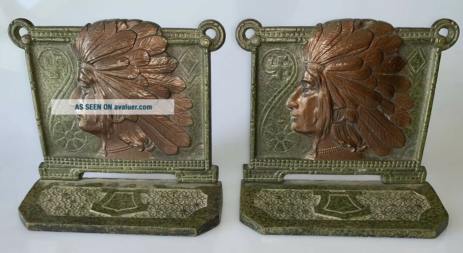 Vintage Cast Iron Native American Indian Book Ends | #739227