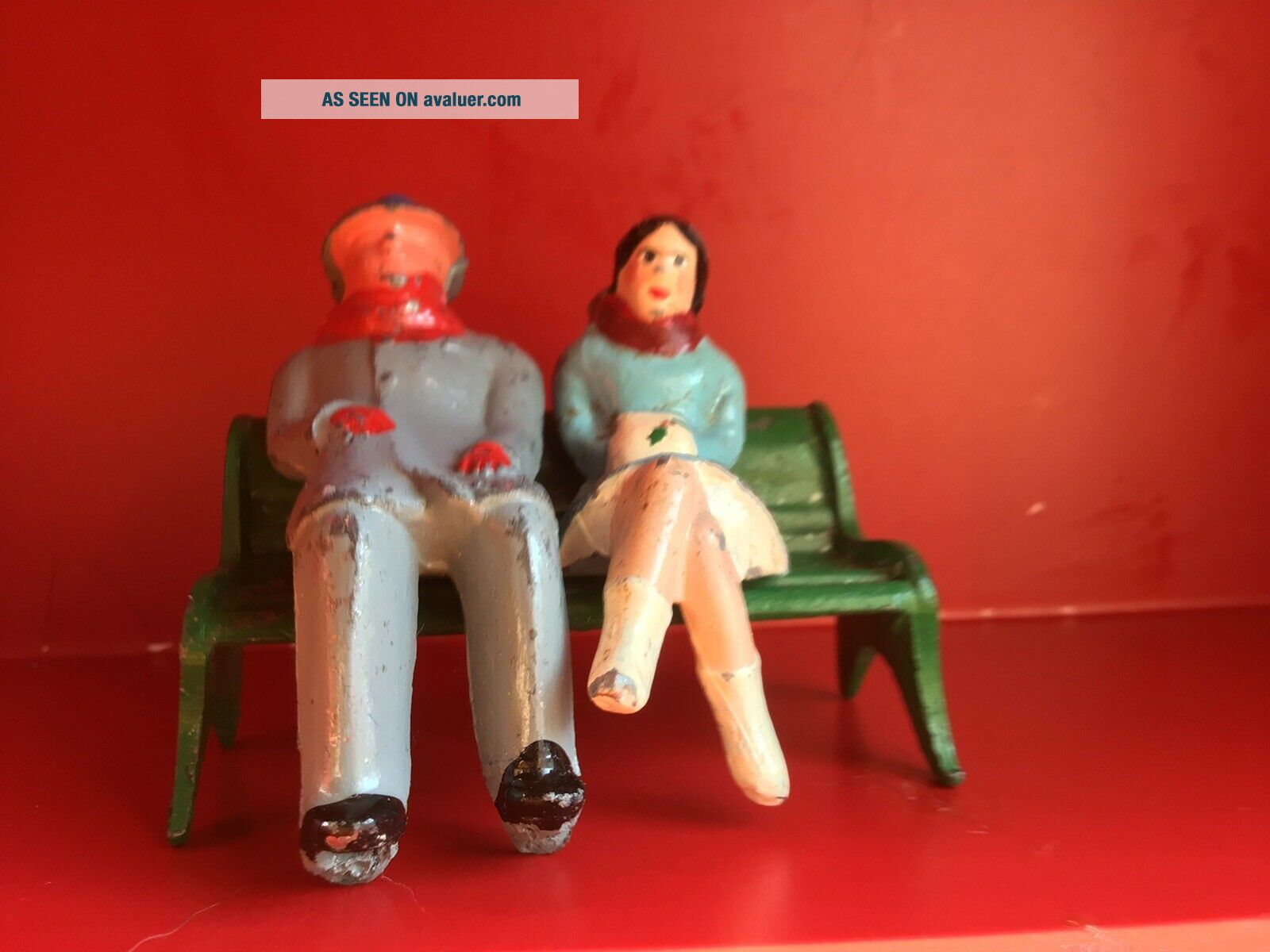 Vintage Lead Seated Man And Woman Skaters And Bench | #744663