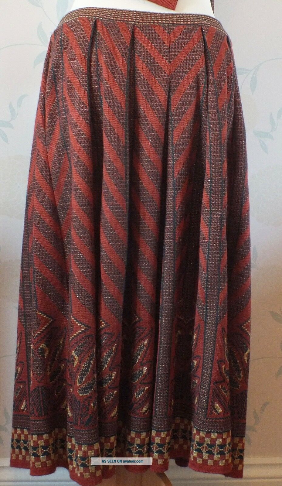 BILL GIBB VINTAGE KNITTED SKIRT UK Size16 Rusty Reds/Greys/Black/Gold ...