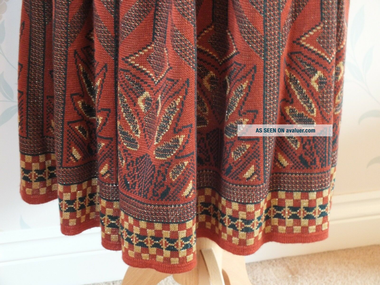 BILL GIBB VINTAGE KNITTED SKIRT UK Size16 Rusty Reds/Greys/Black/Gold ...