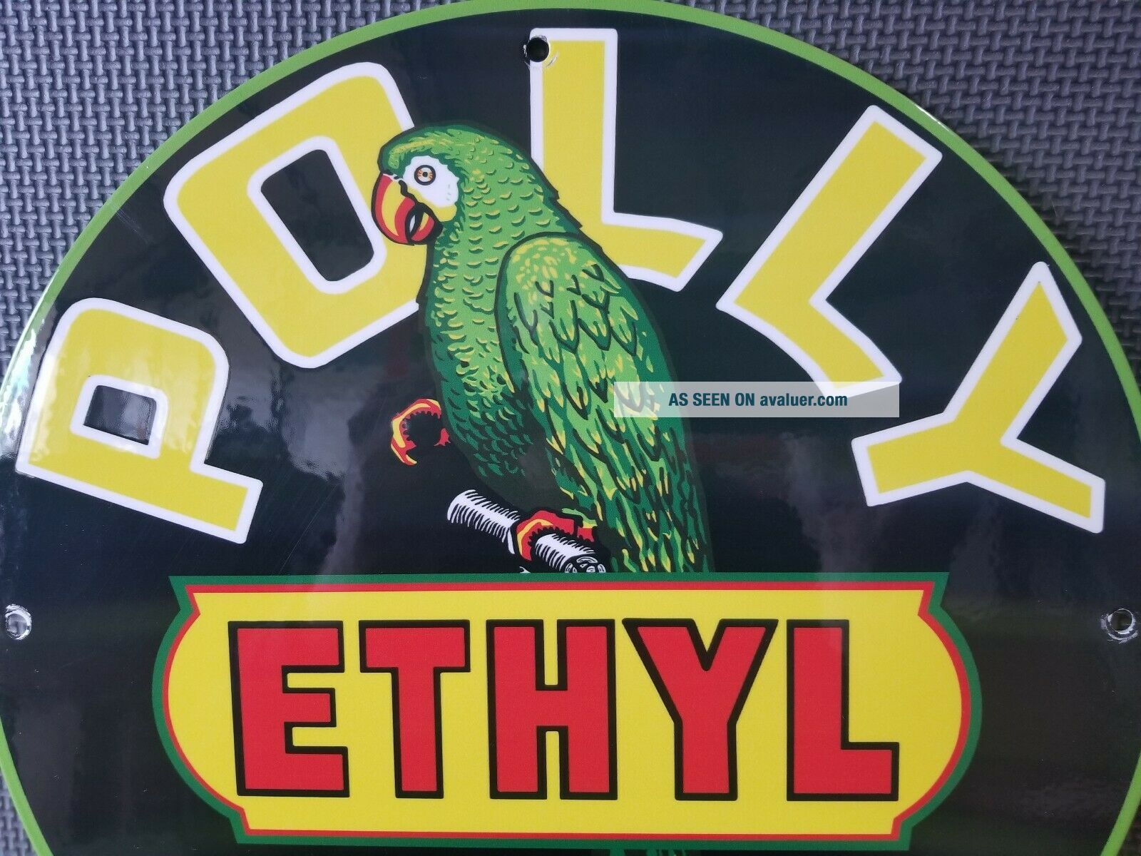 VINTAGE POLLY ETHYL GASOLINE PORCELAIN ENAMEL SIGN 12 " GAS OIL PUMP ...