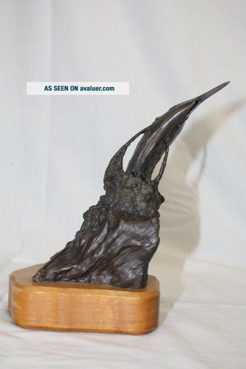 Vintage PANG MARLIN 7 1/2 " Bronze Sculpture Statue Wood Base 1979 20/ ...
