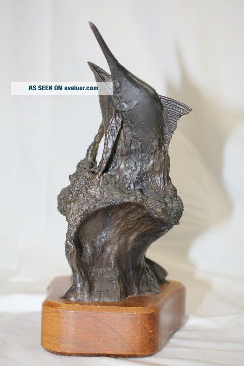 Vintage PANG MARLIN 7 1/2 " Bronze Sculpture Statue Wood Base 1979 20/ ...