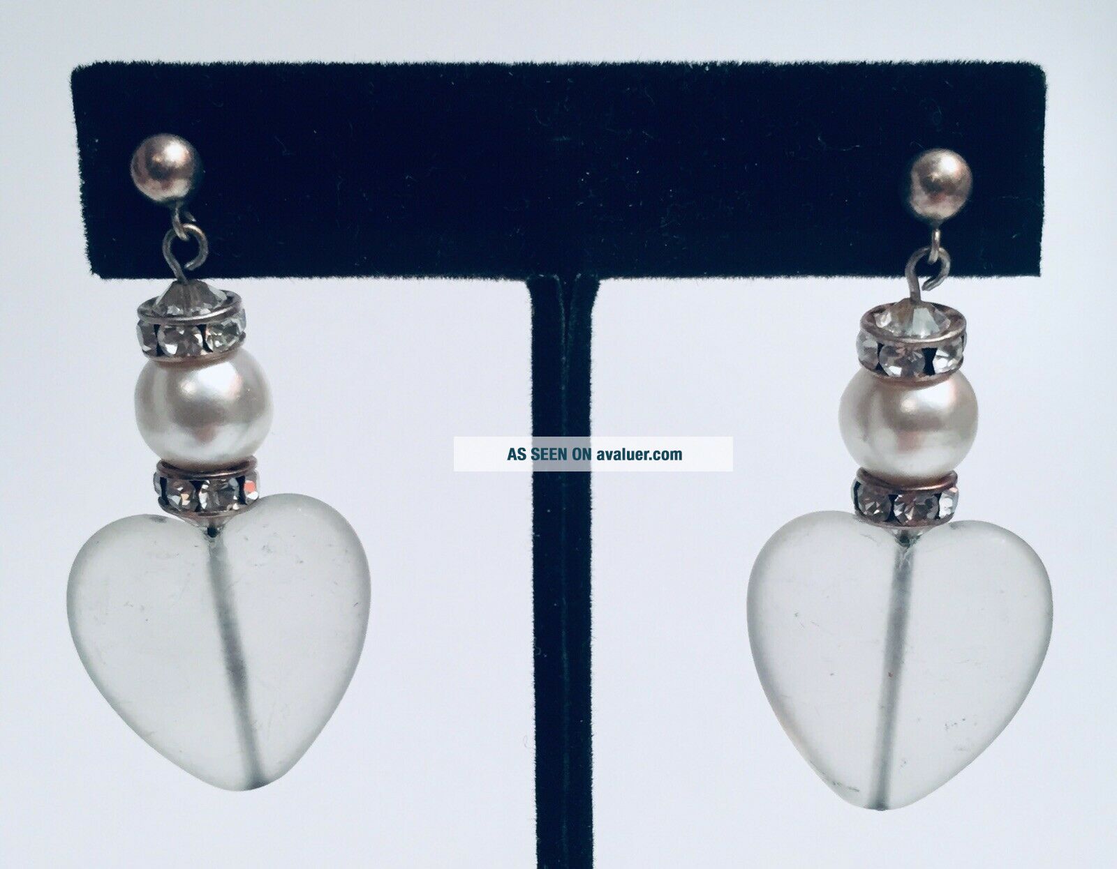 Vintage Sterling Silver Camphor Glass Hearts Rhinestone Necklace And ...