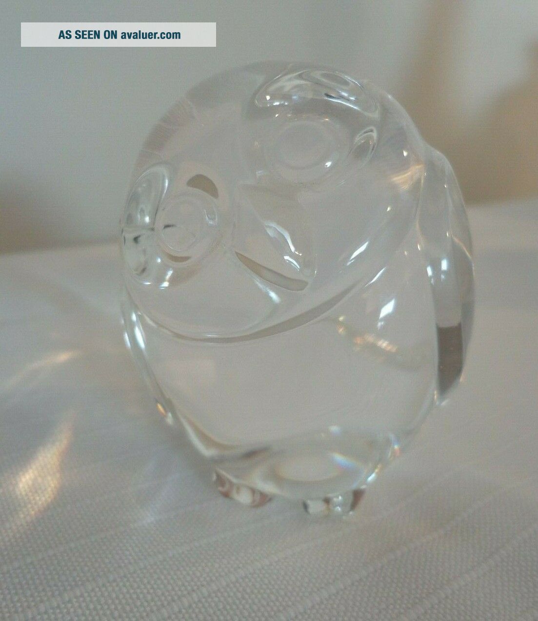 Vintage Signed Steuben Crystal Clear Glass Owl Hand Cooler Figurine ...