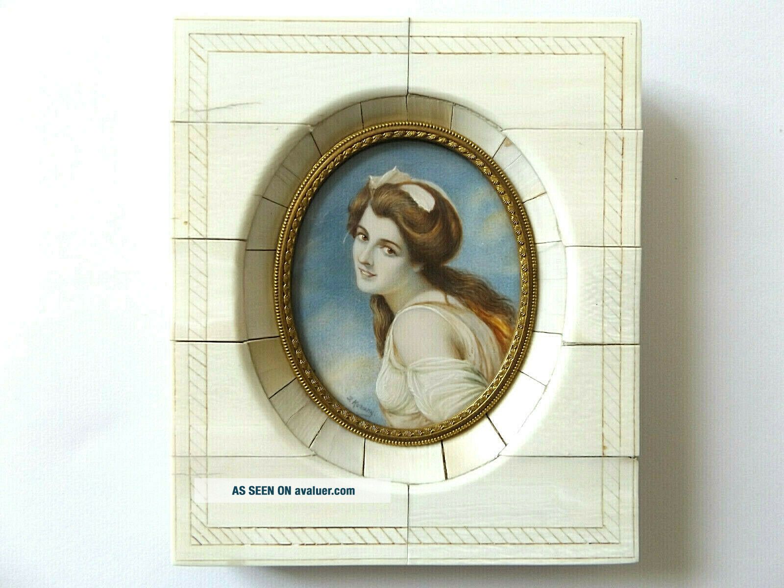ANTIQUE SIGNED PORTRAIT MINIATURE OF LADY HAMILTON AFTER GEORGE ROMNEY ...