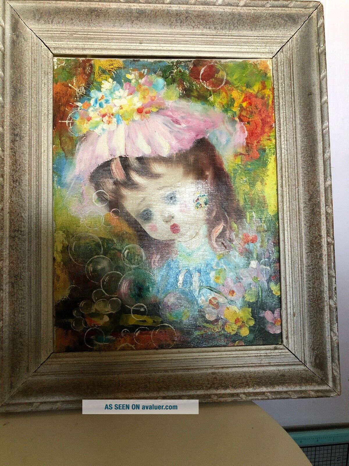 Vintage SANTINI PONCINI Paris FRENCH OIL ON CANVAS FRAMED Girl Bubbles ...