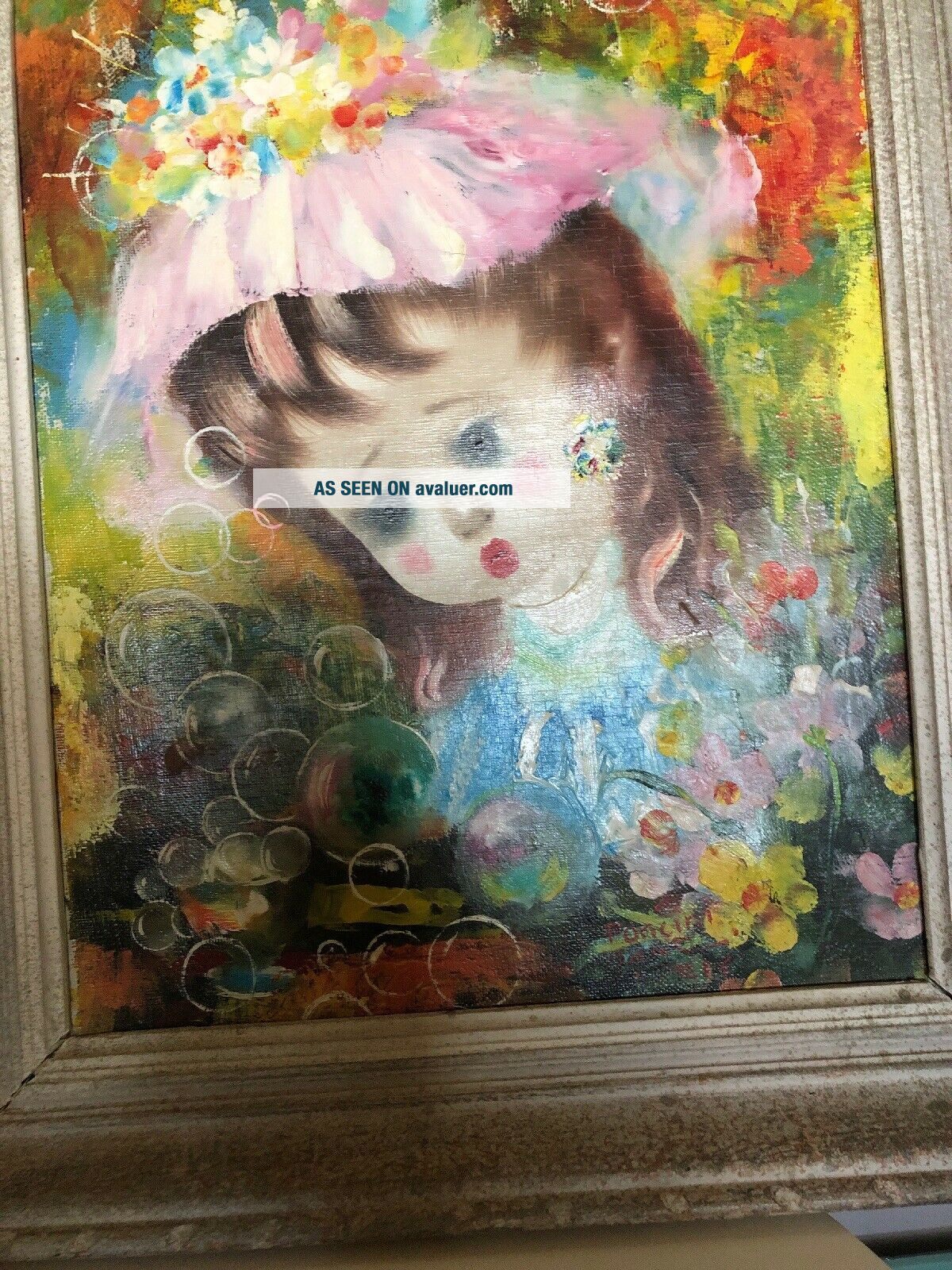 Vintage SANTINI PONCINI Paris FRENCH OIL ON CANVAS FRAMED Girl Bubbles ...
