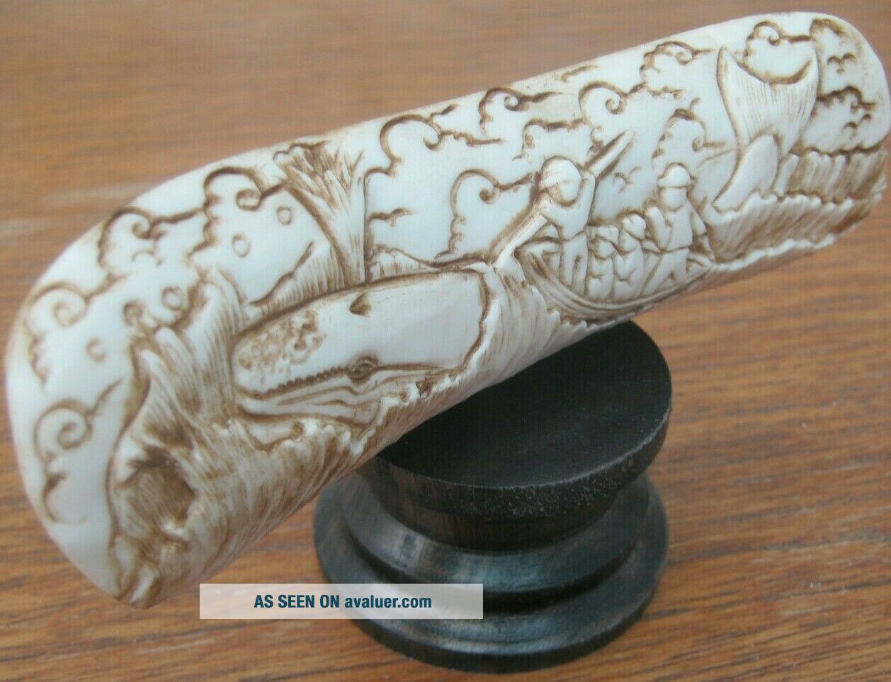 Unusual Hand Carved Scrimshaw Statue Of Whale Hunting Scene In Buffalo ...
