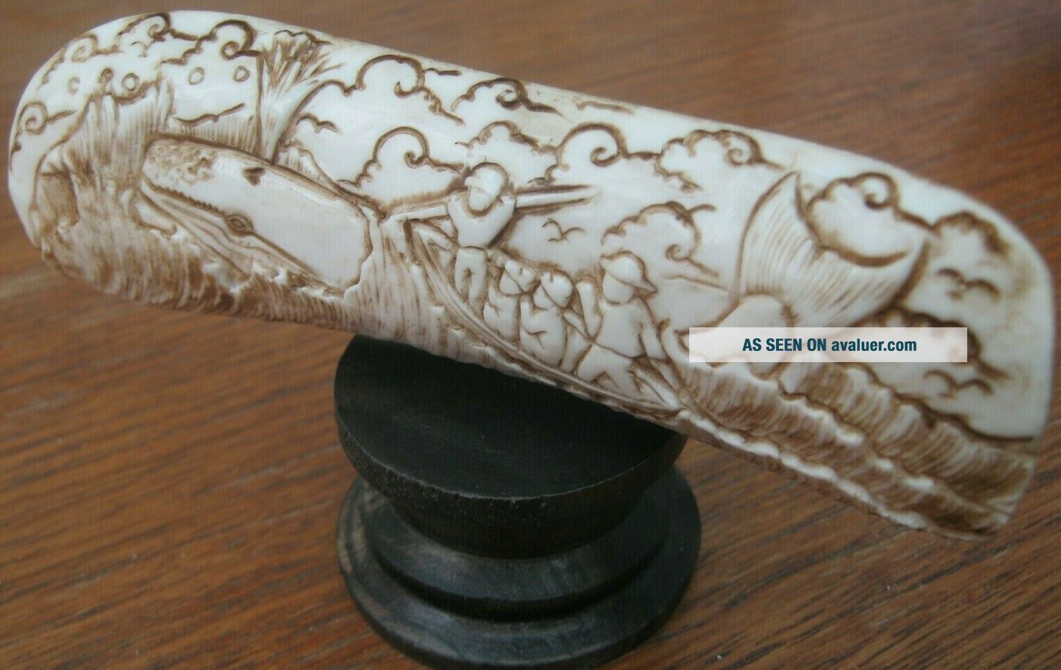 Unusual Hand Carved Scrimshaw Statue Of Whale Hunting Scene In Buffalo ...