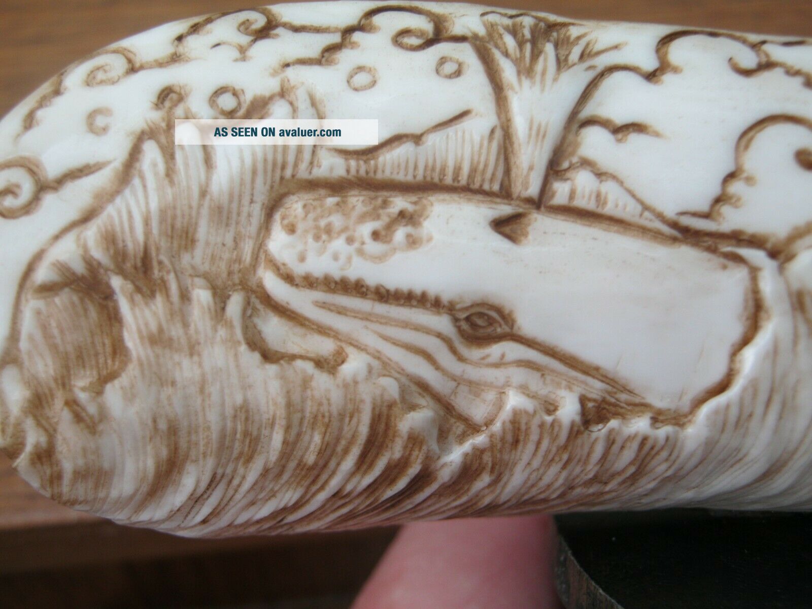 Unusual Hand Carved Scrimshaw Statue Of Whale Hunting Scene In Buffalo ...
