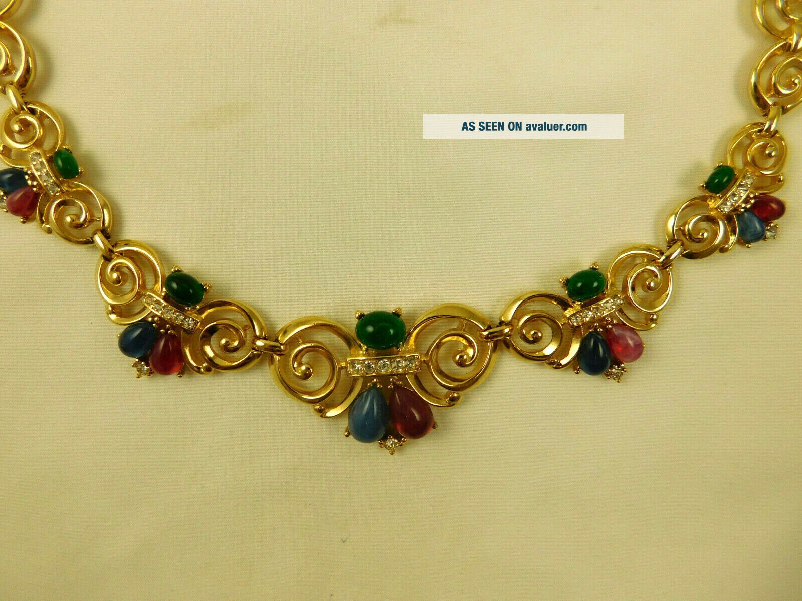 Vintage Signed Trifari TM Multi Color Stones Rhinestones Collar ...
