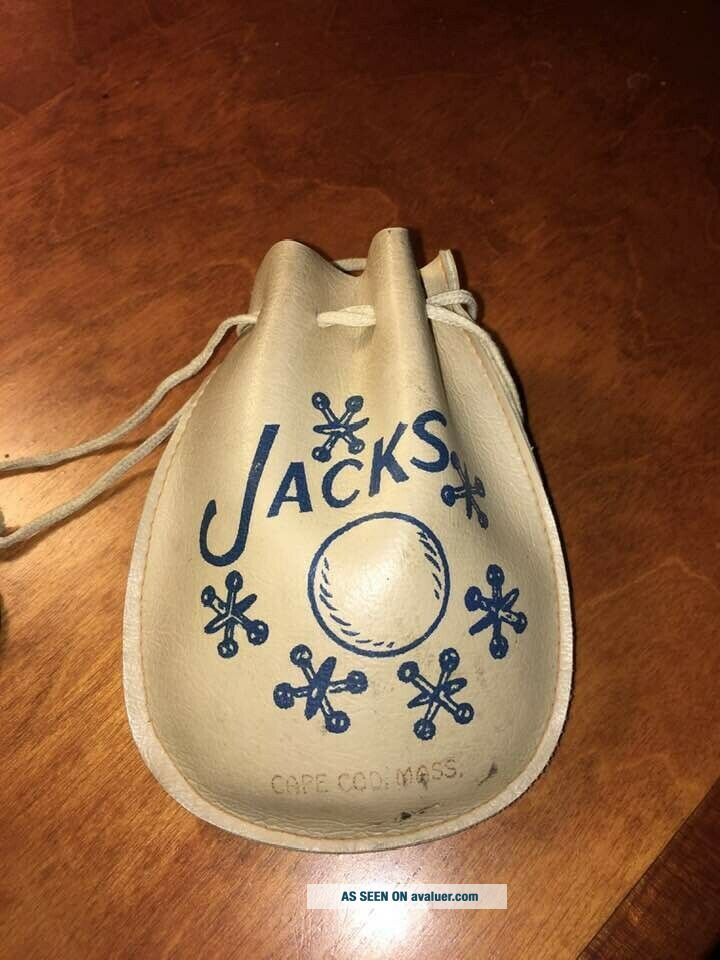 Antique Vintage Metal Toy JACKS GAME WITH LEATHER BAG | #829617