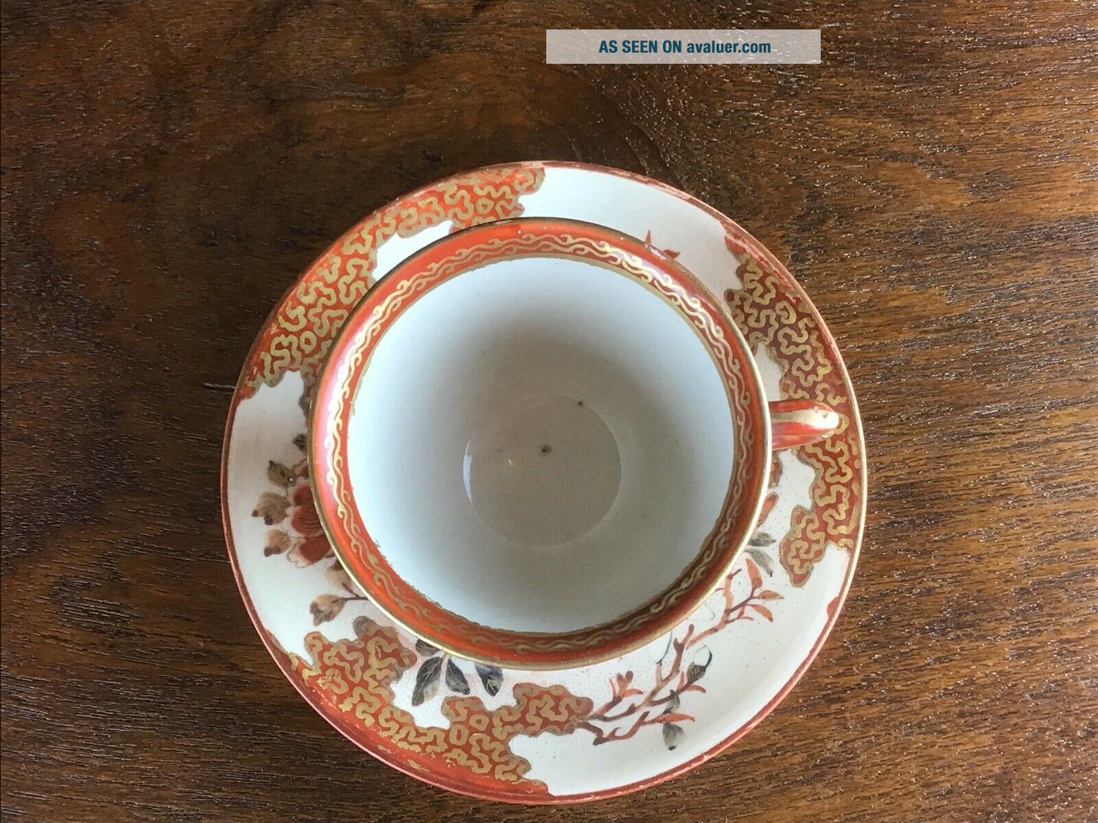 ANTIQUE CHINESE TEA CUP AND SAUCER DECORATED IN REDS AND GOLD | #831896