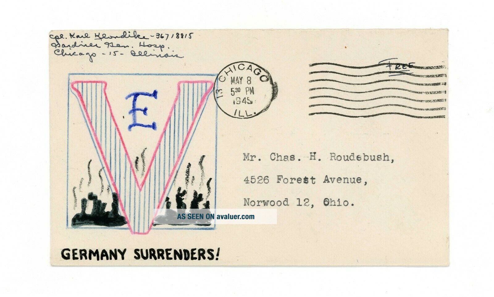 Hand - Drawn Cover Envelope World War II Chicago To Ohio | #833088