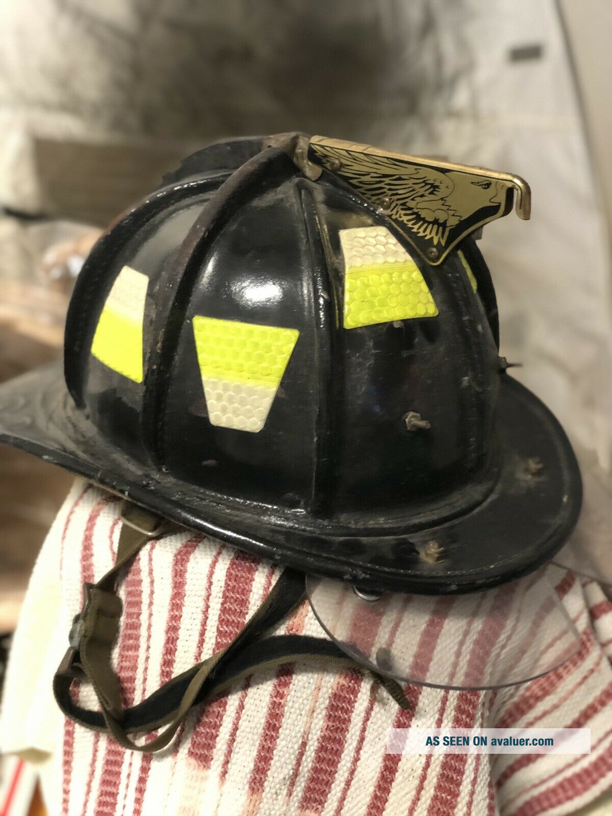CAIRNS YORKER LEATHER FIRE HELMET BLACK VINTAGE WITH BOURKE SHIELD ...