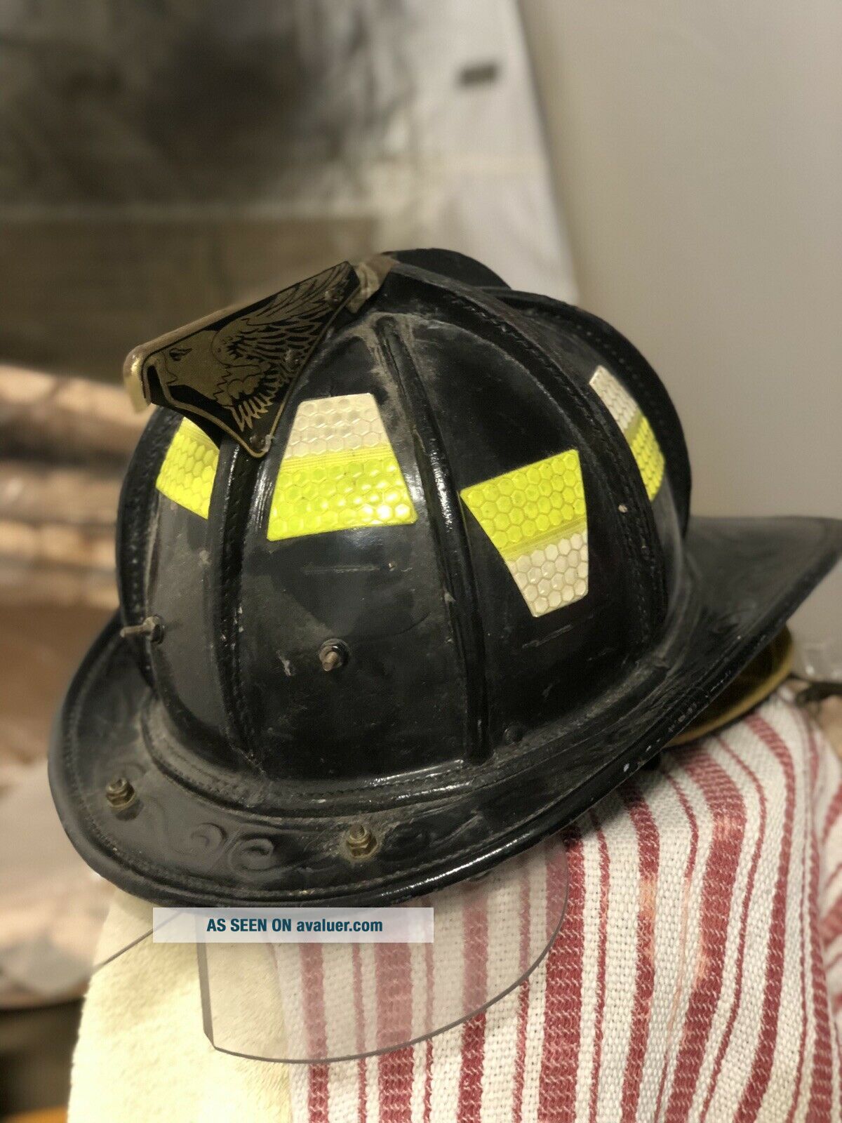 CAIRNS YORKER LEATHER FIRE HELMET BLACK VINTAGE WITH BOURKE SHIELD ...