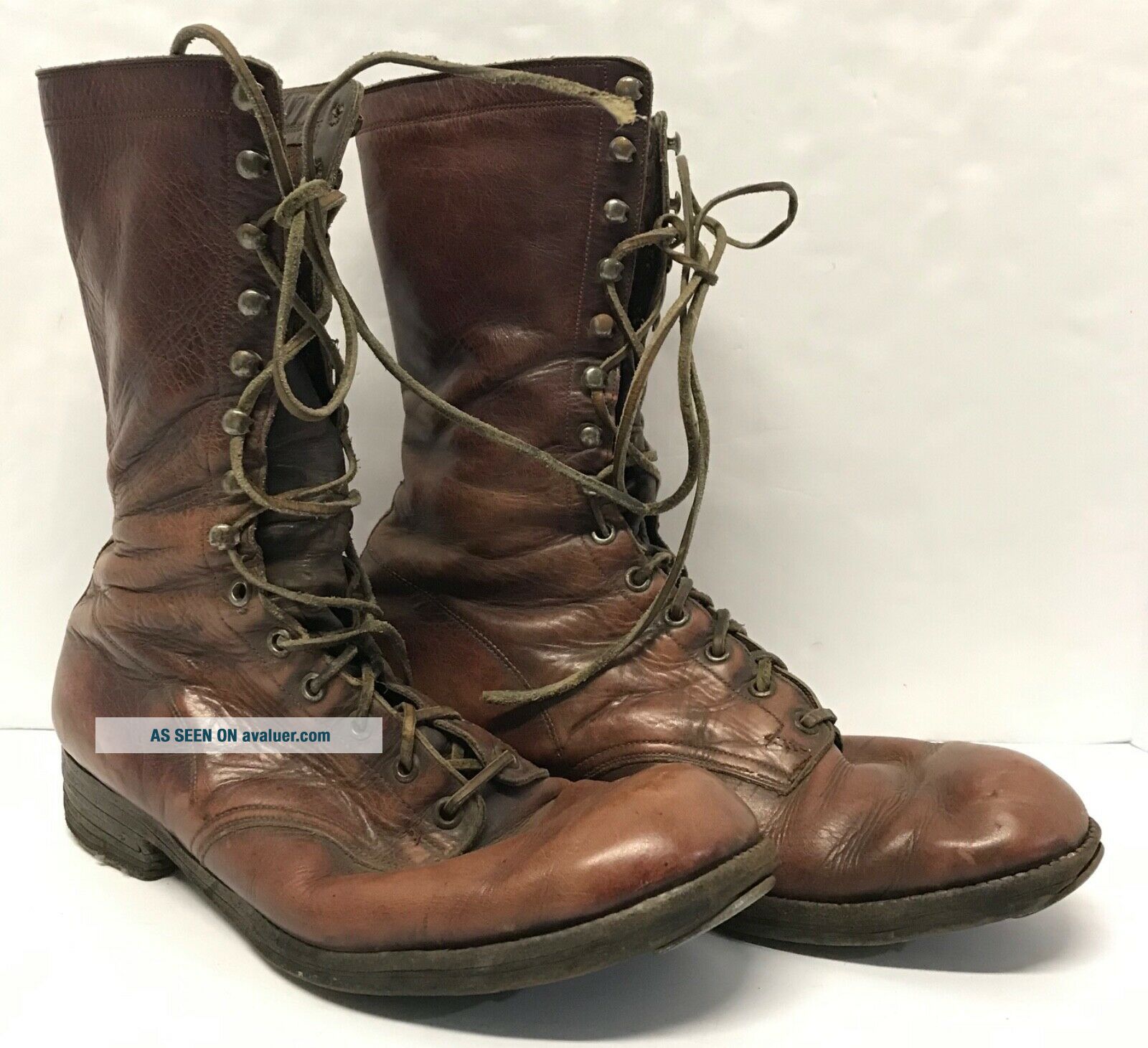 WWII Vintage High Top Russet Brown Leather Boots | #839274