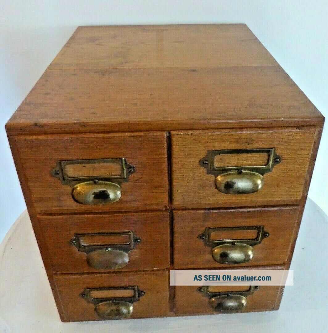 Vintage Wooden Oak 6 Drawer Library Card Index Cabinet | #843768