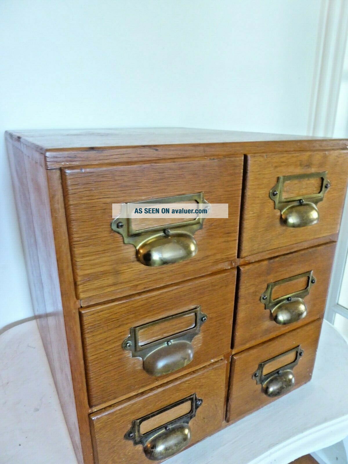 Vintage Wooden Oak 6 Drawer Library Card Index Cabinet | #843768