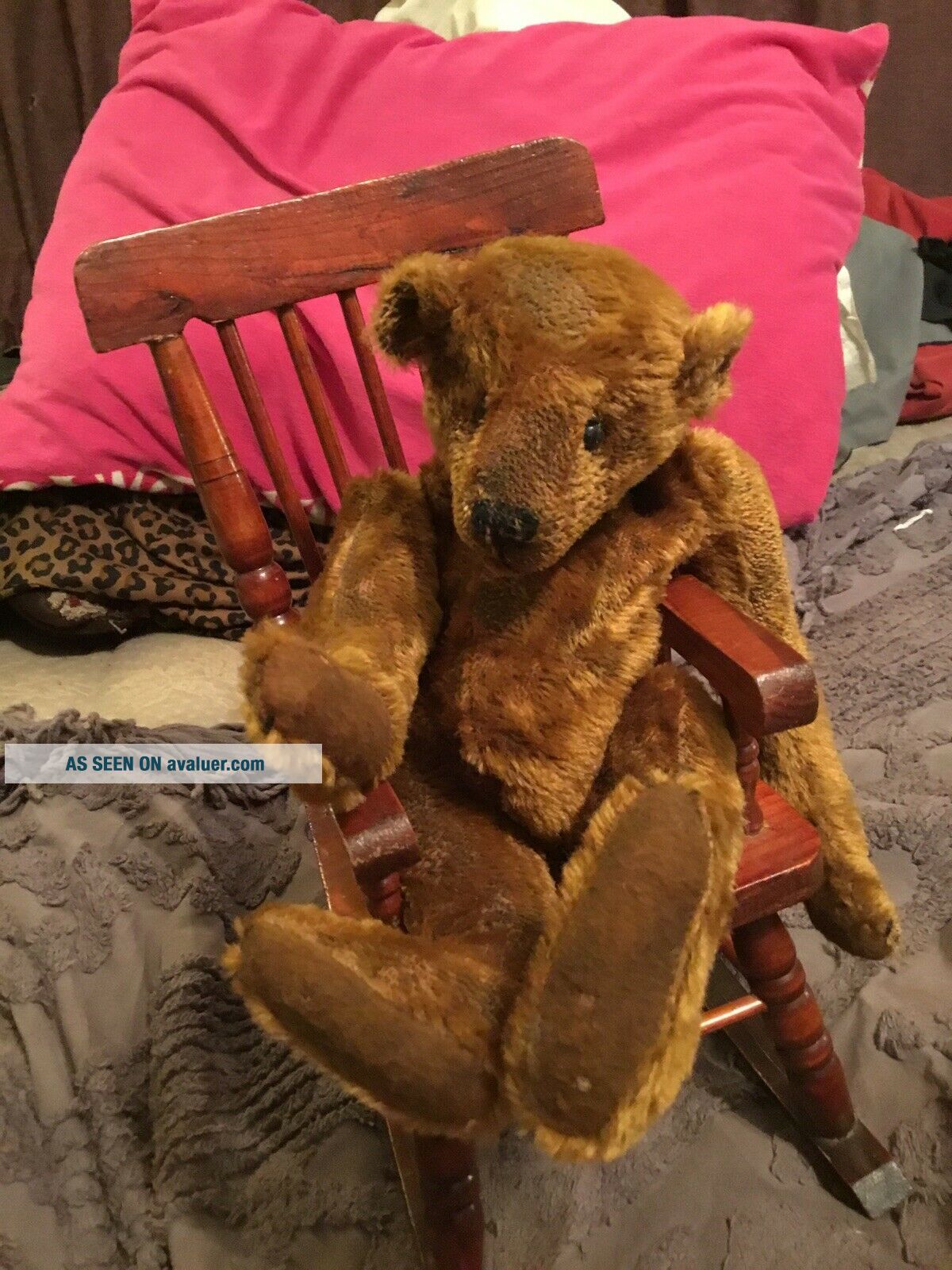 Rare Early Mohair Teddy Bear With Rocking Chair | #851137