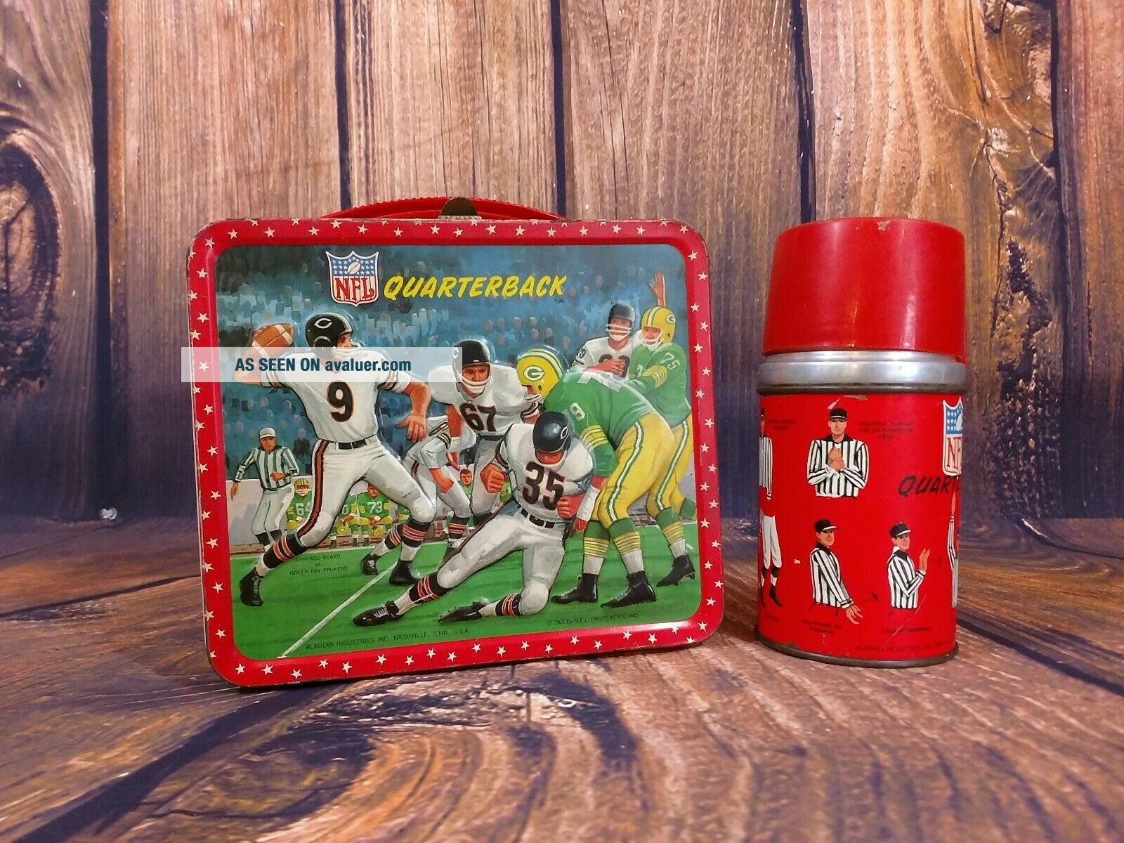 NFL QUARTERBACK 1964 METAL LUNCH BOX RARE VINTAGE ALADDIN With Thermos ...
