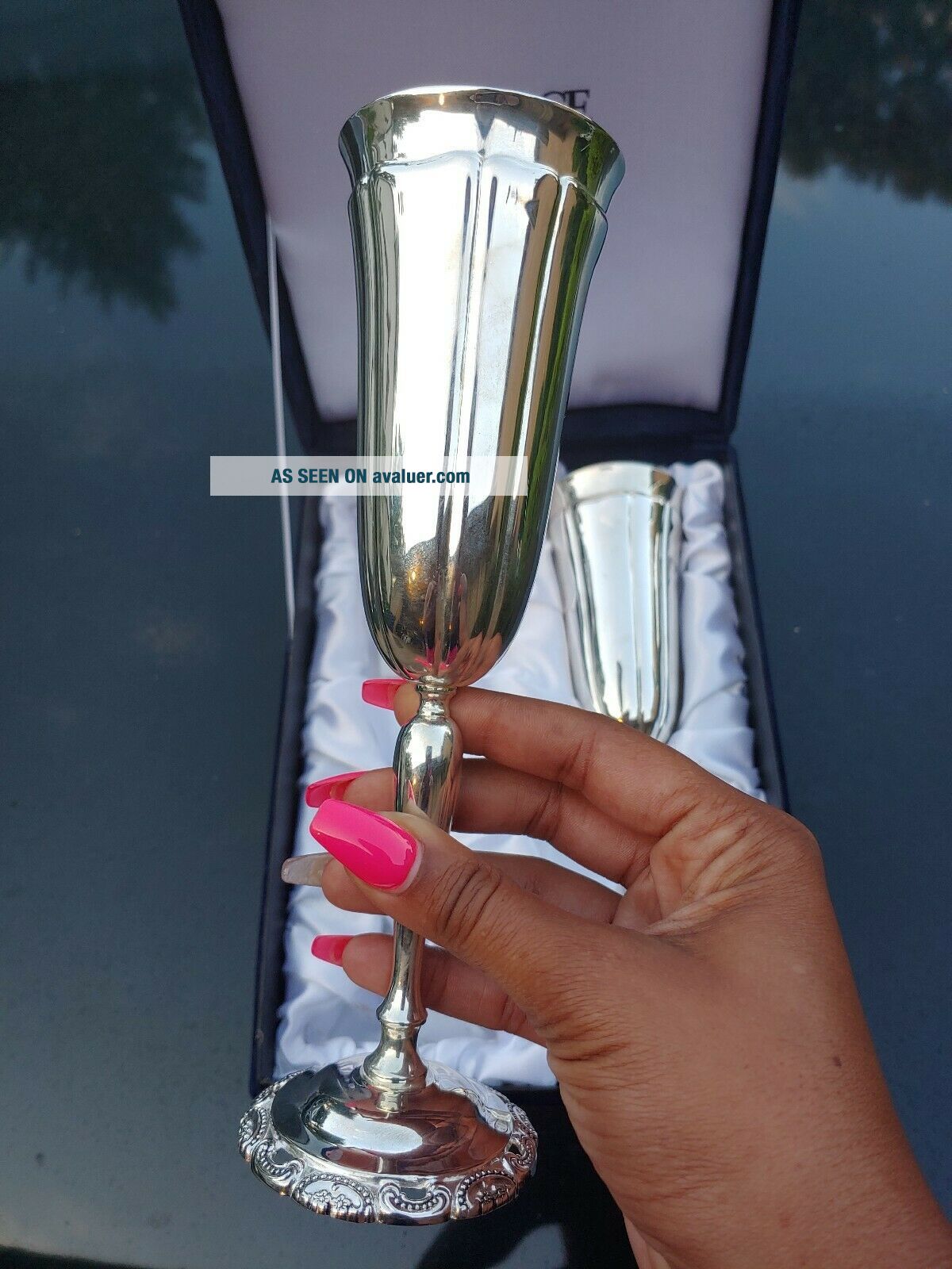 Wallace Baroque Sterling Silver Flute Goblets With Case | #853072