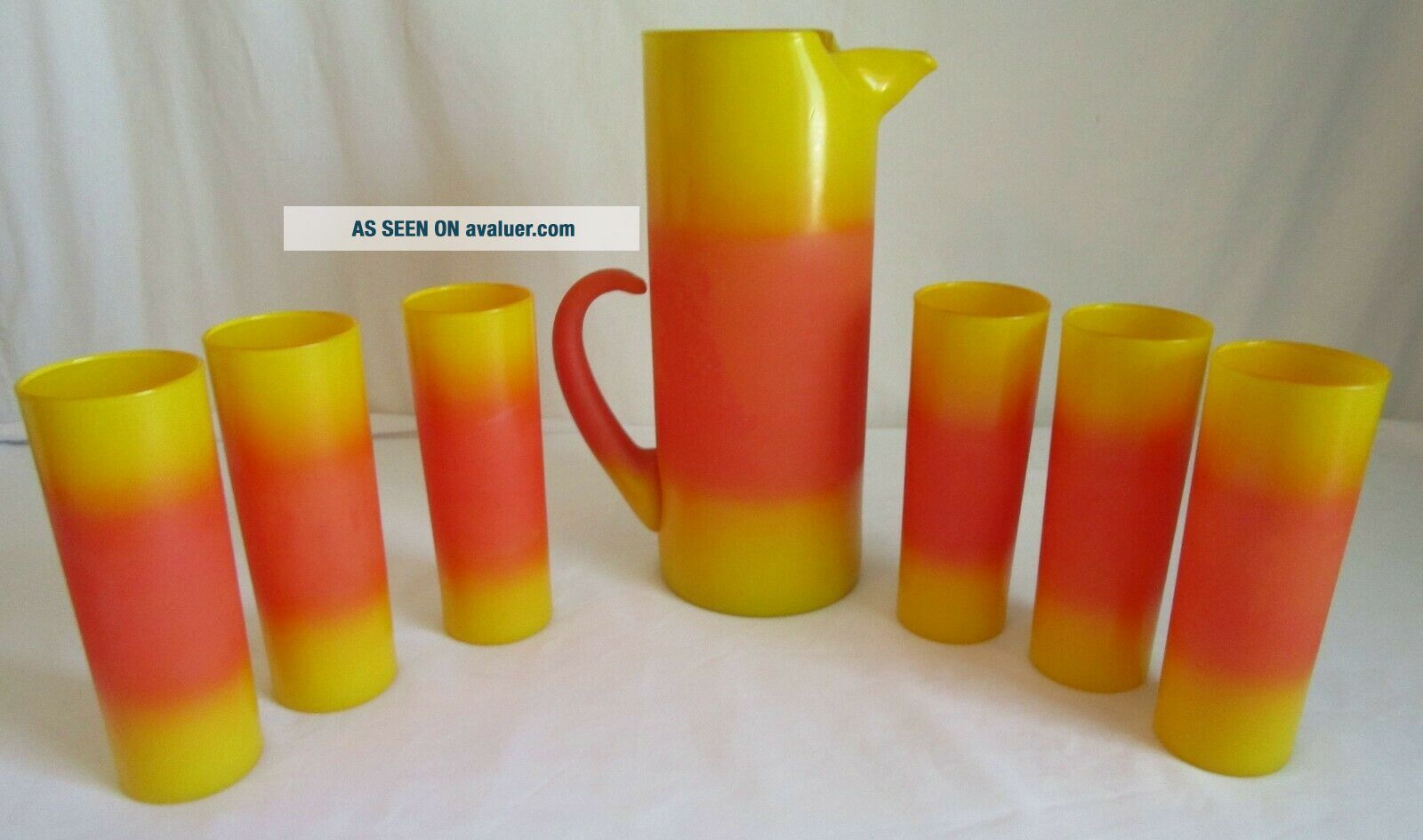 Vintage West Virginia Glass Frosted Blendo Pitcher With 6 Tall Glasses ...