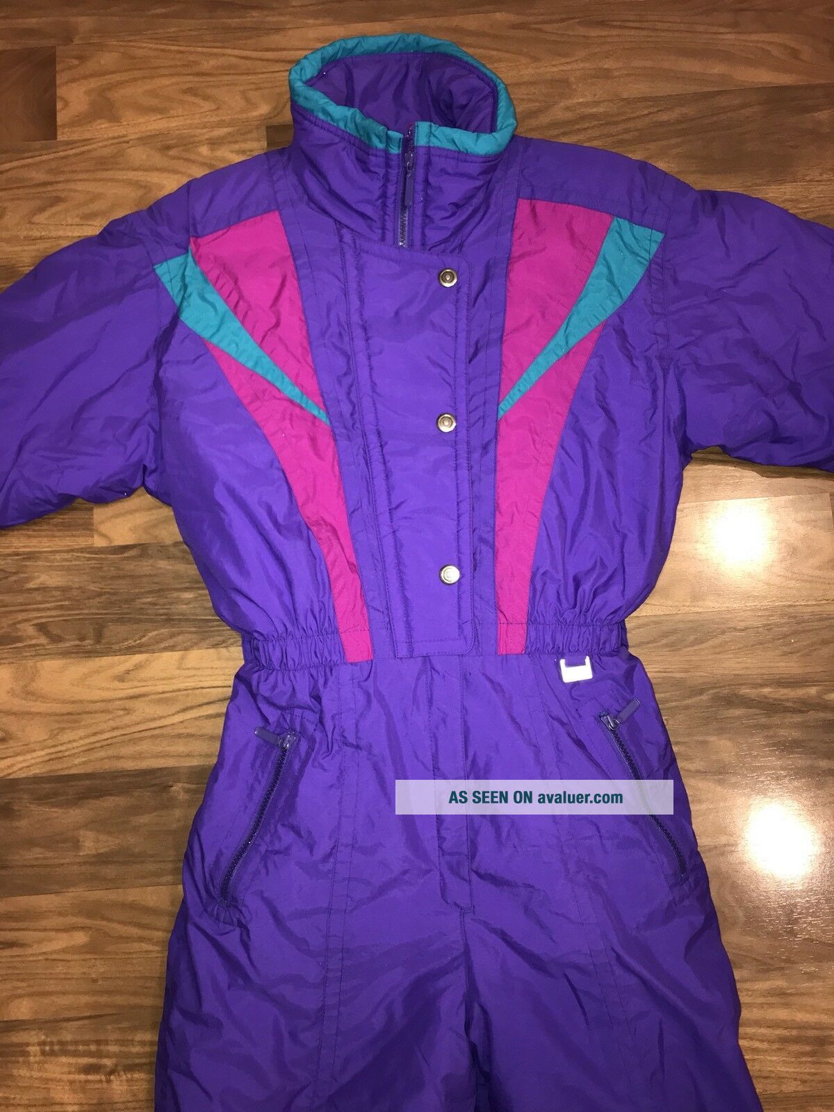 Vtg 80s Purple SNOWMASS Womens MEDIUM One Piece SKI SUIT Snow Bib Neon ...