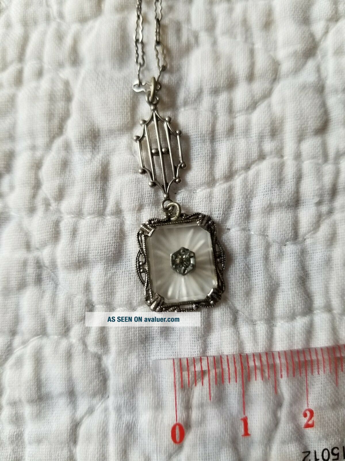 Vintage Camphor Glass Necklace On Sterling Silver Chain | #894124