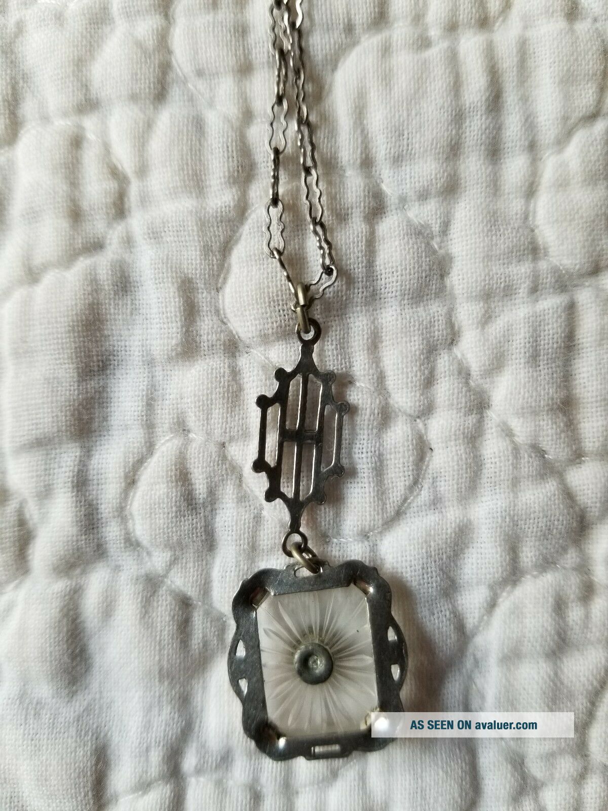 Vintage Camphor Glass Necklace On Sterling Silver Chain | #894124