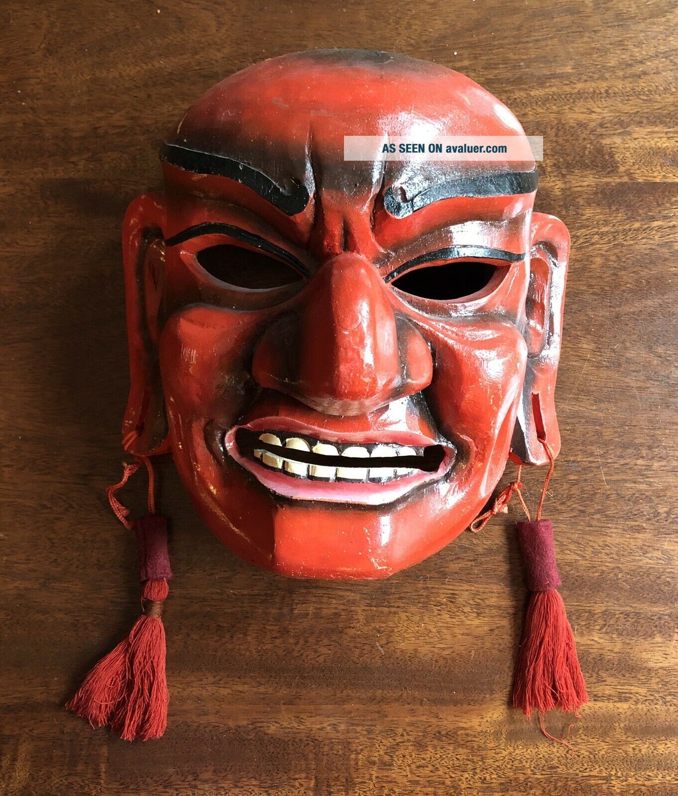 Vintage Wooden Japanese Red Tengu Big Nosed Mask | #894131
