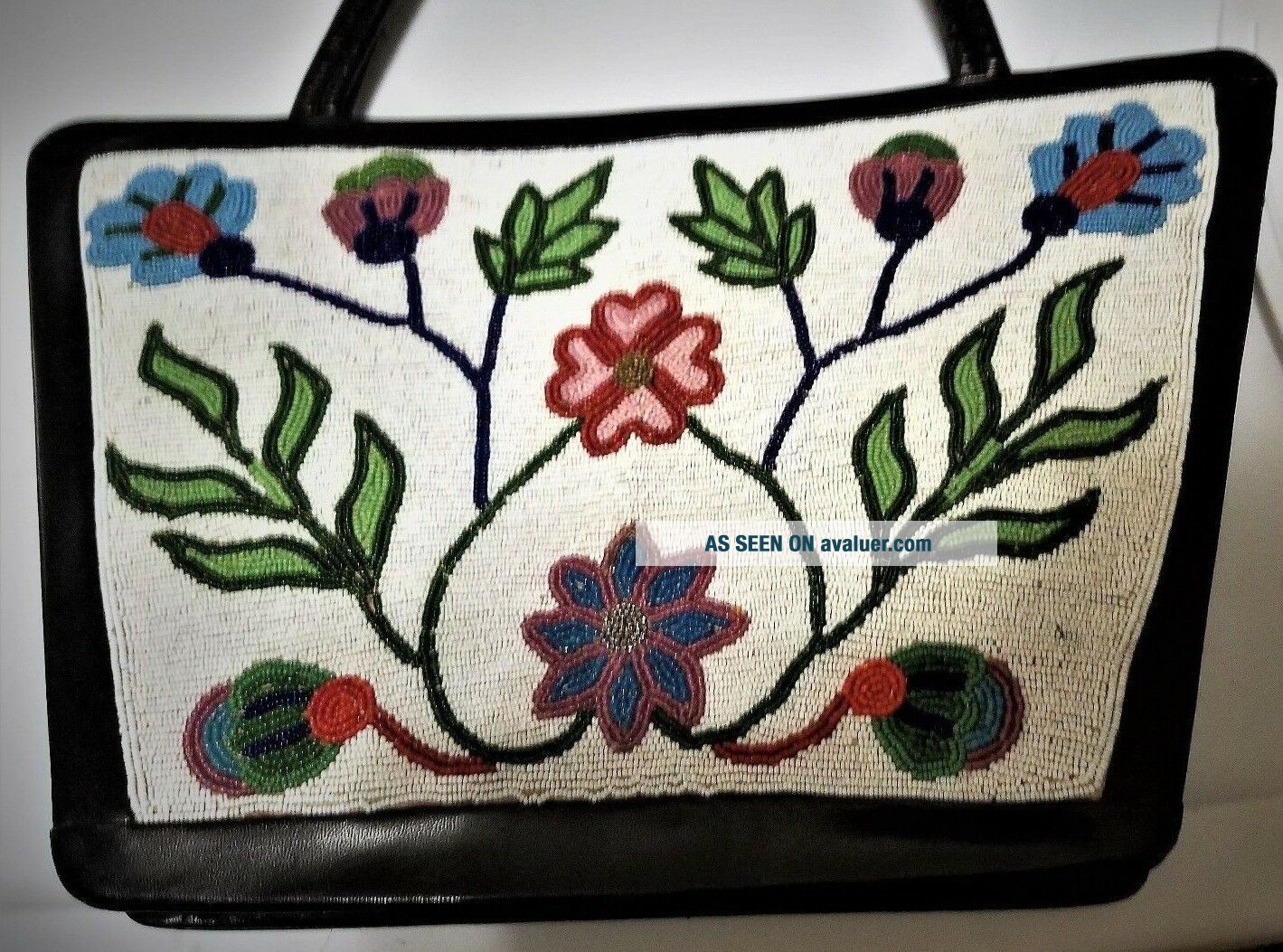Vtg 30s Native American Cree Bead Work On Large Handmade Black Leather ...