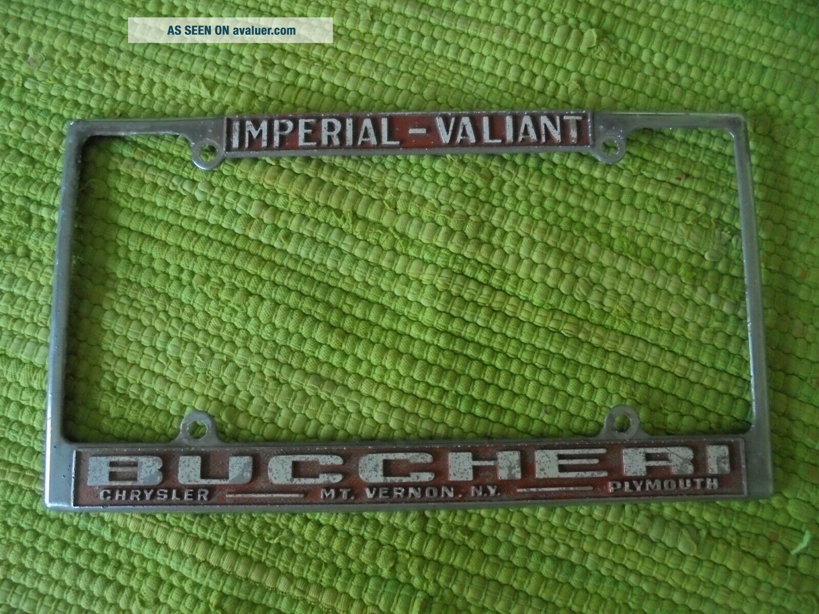 Vintage Buccheri CHRYSLER PLYMOUTH Dealer LICENSE PLATE FRAME Mt Vernon ...